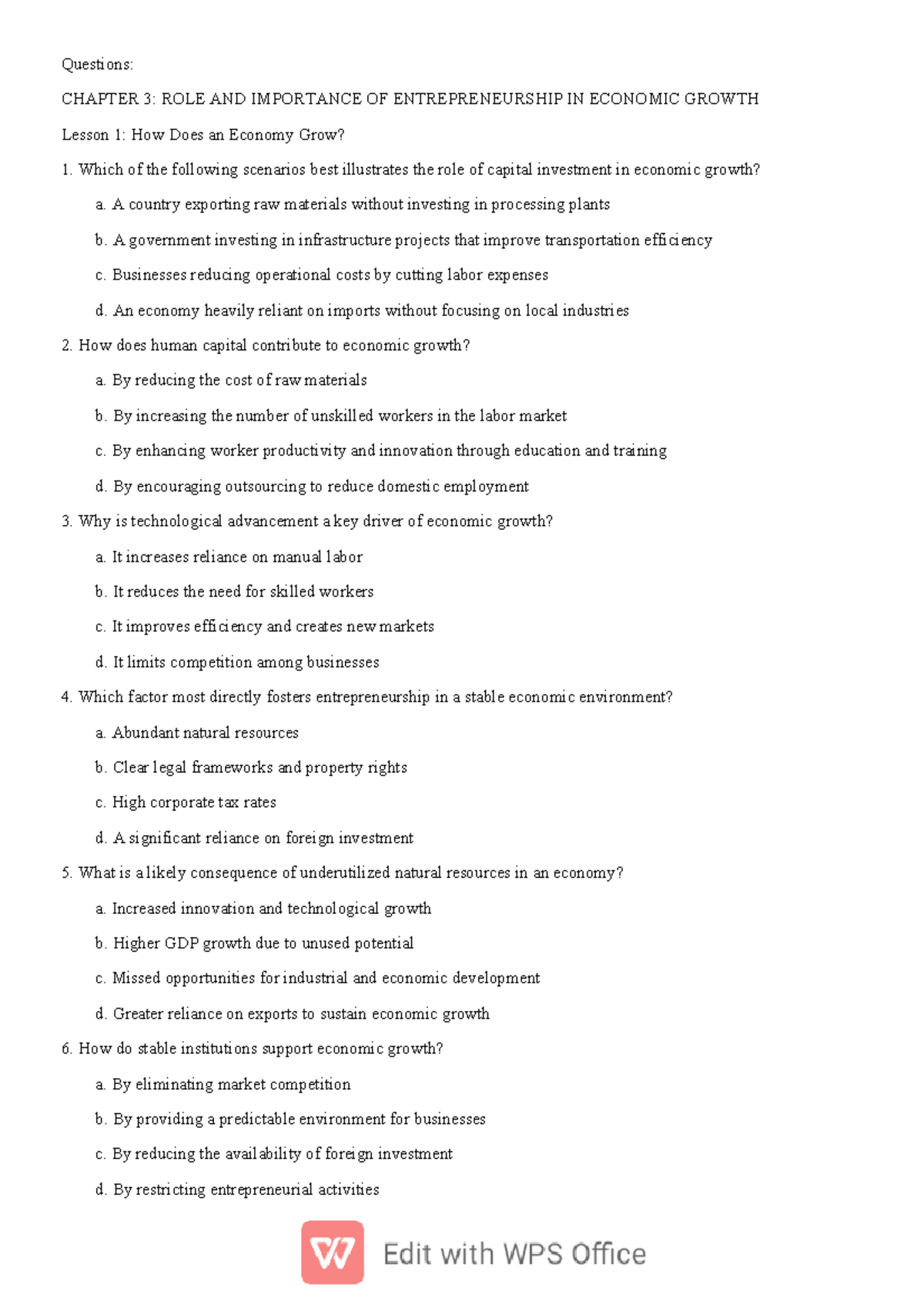 Entrepreneurship Role in Economic Growth: Final Exam Reviewer - ENTREP ...