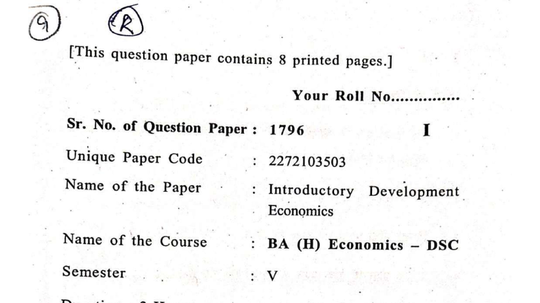Development Economics PYQ 2025: Question Paper & Instructions - Studocu