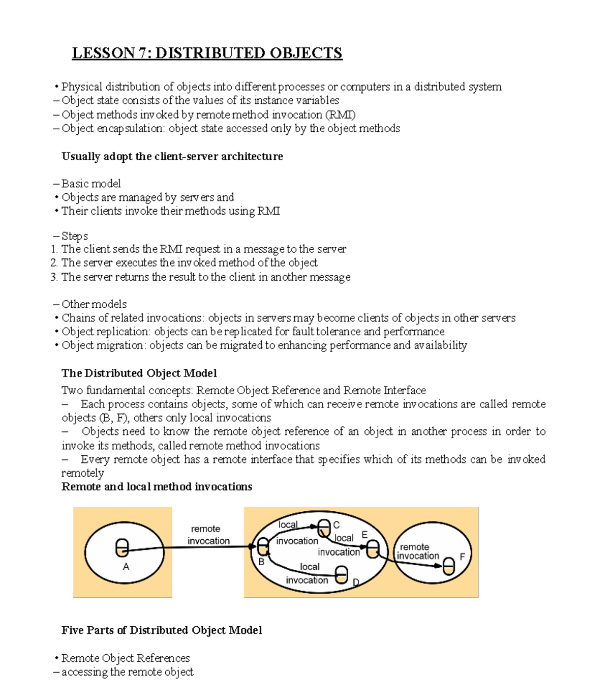 Lesson 7: Distributed Objects and Remote Method Invocation (DBA101 ...