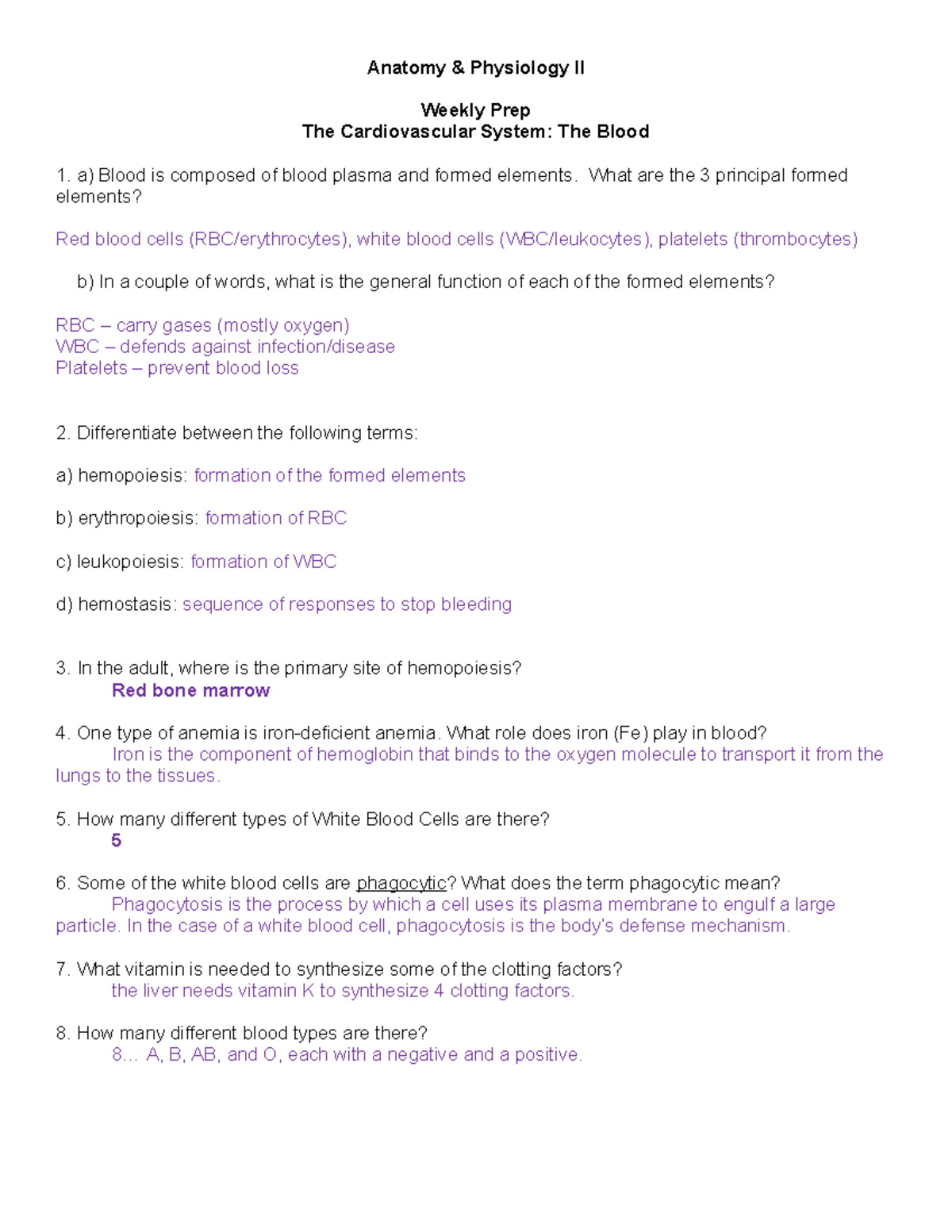 Anatomy & Physiology II Lab Prep: The Blood Overview & Key Concepts ...