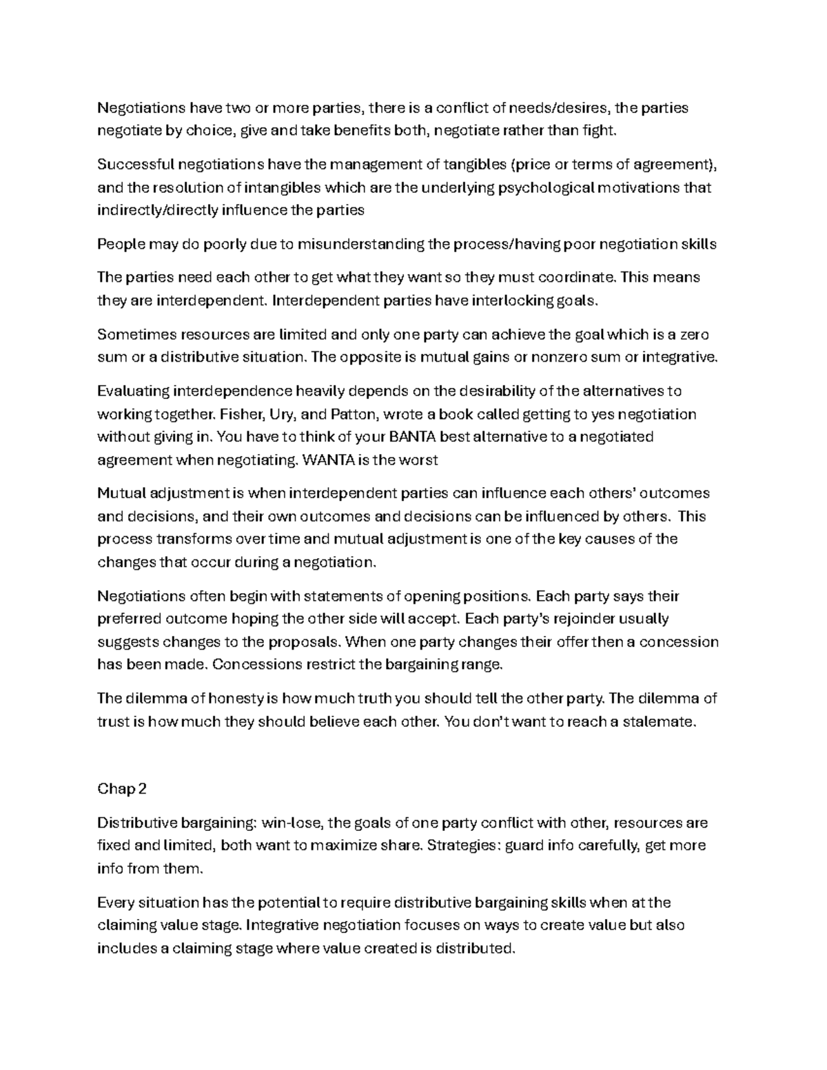 Commerce 2NG3: Chapter 1 & 2 Negotiation Strategies Notes - Studocu