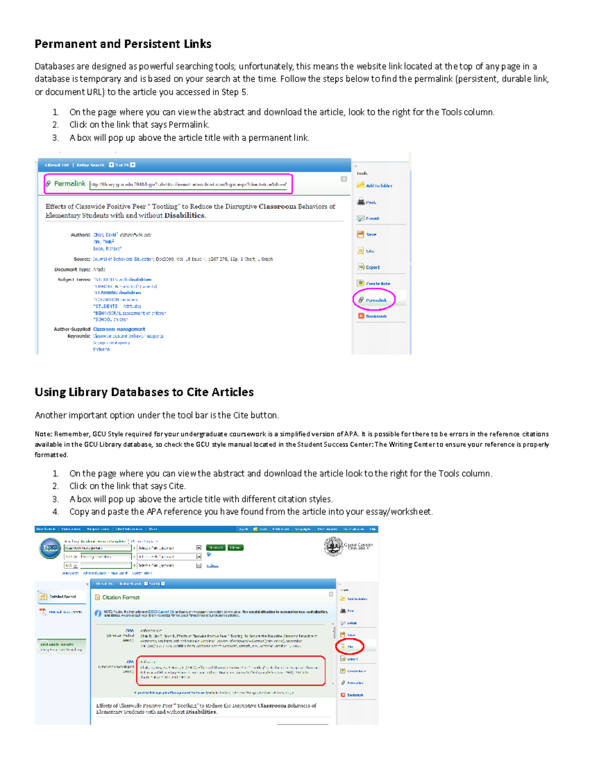 GCU Library: Permanent Links and Citation Guidance Notes - Studocu
