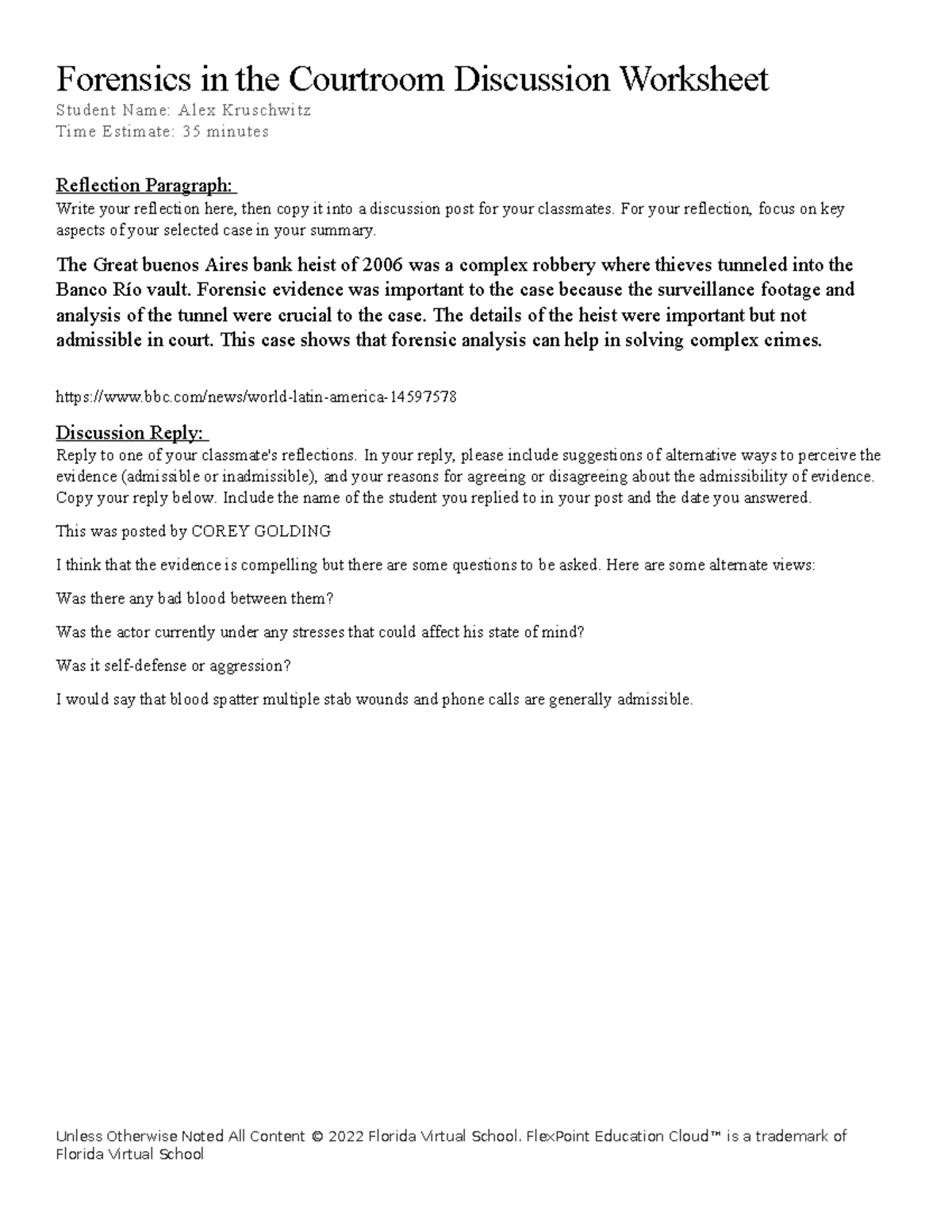 Forensic Analysis of the 2006 Buenos Aires Heist - Discussion Worksheet ...