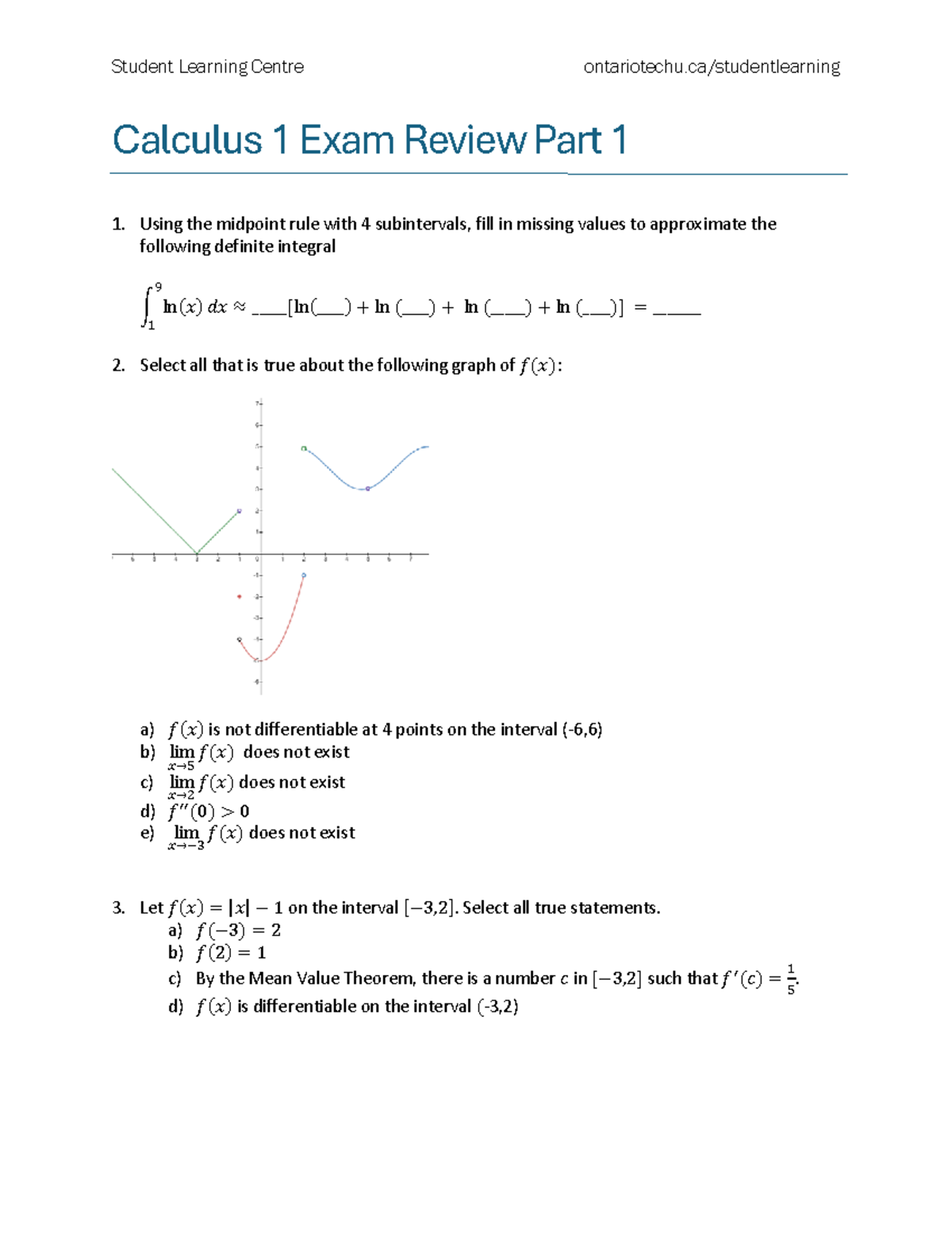 MATH1010 Exam Review Part1 - Calculus 1 Exam Review Part 1 Using the ...