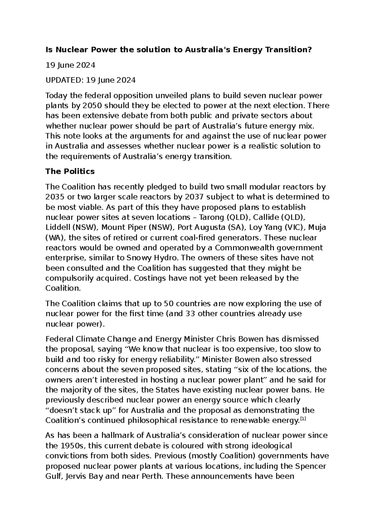 Nuclear Power in Australia: Assessing the Energy Transition Debate ...