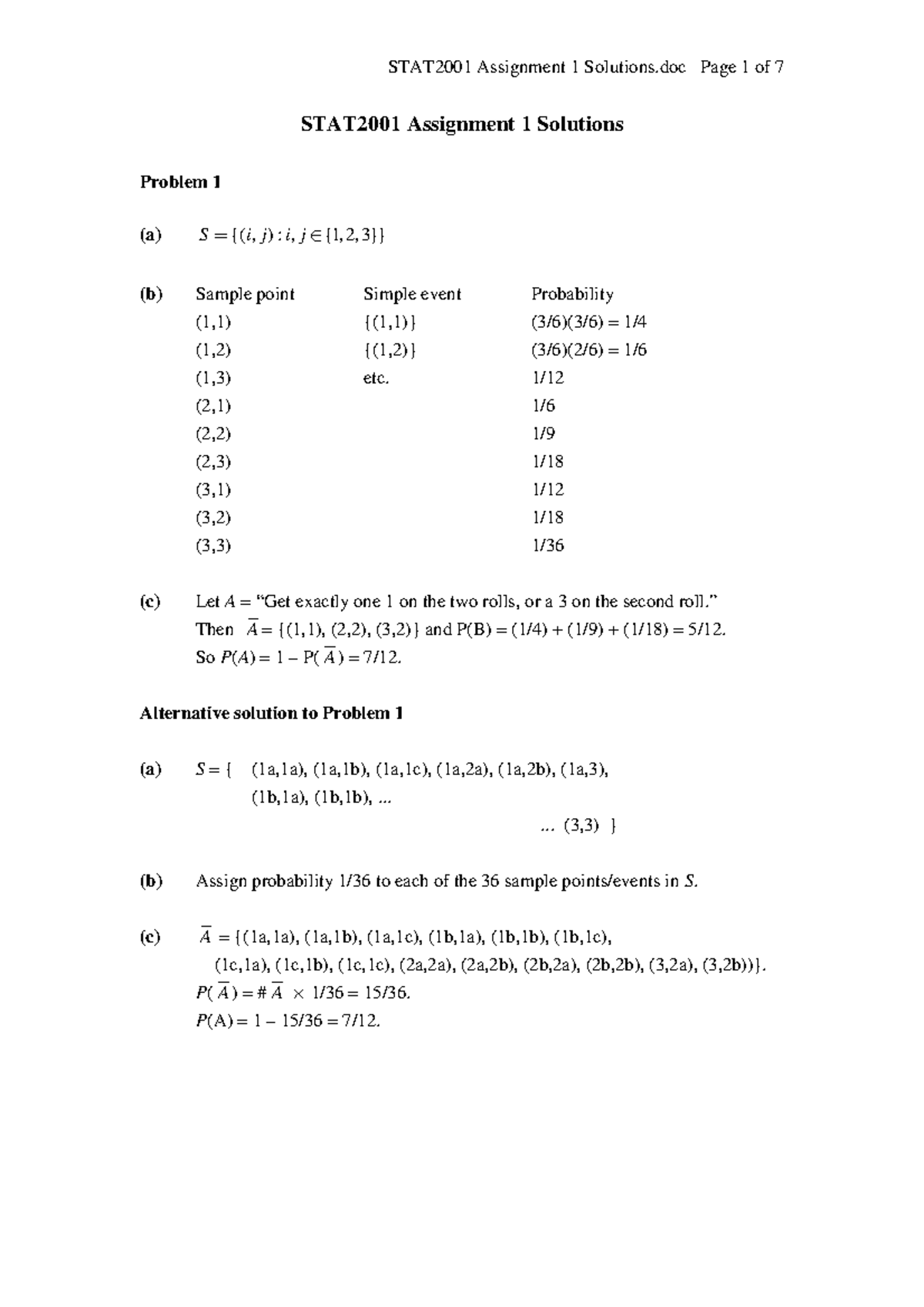 STAT2001 Assignment 1 (2020) Solutions - STAT2001 Assignment 1 ...