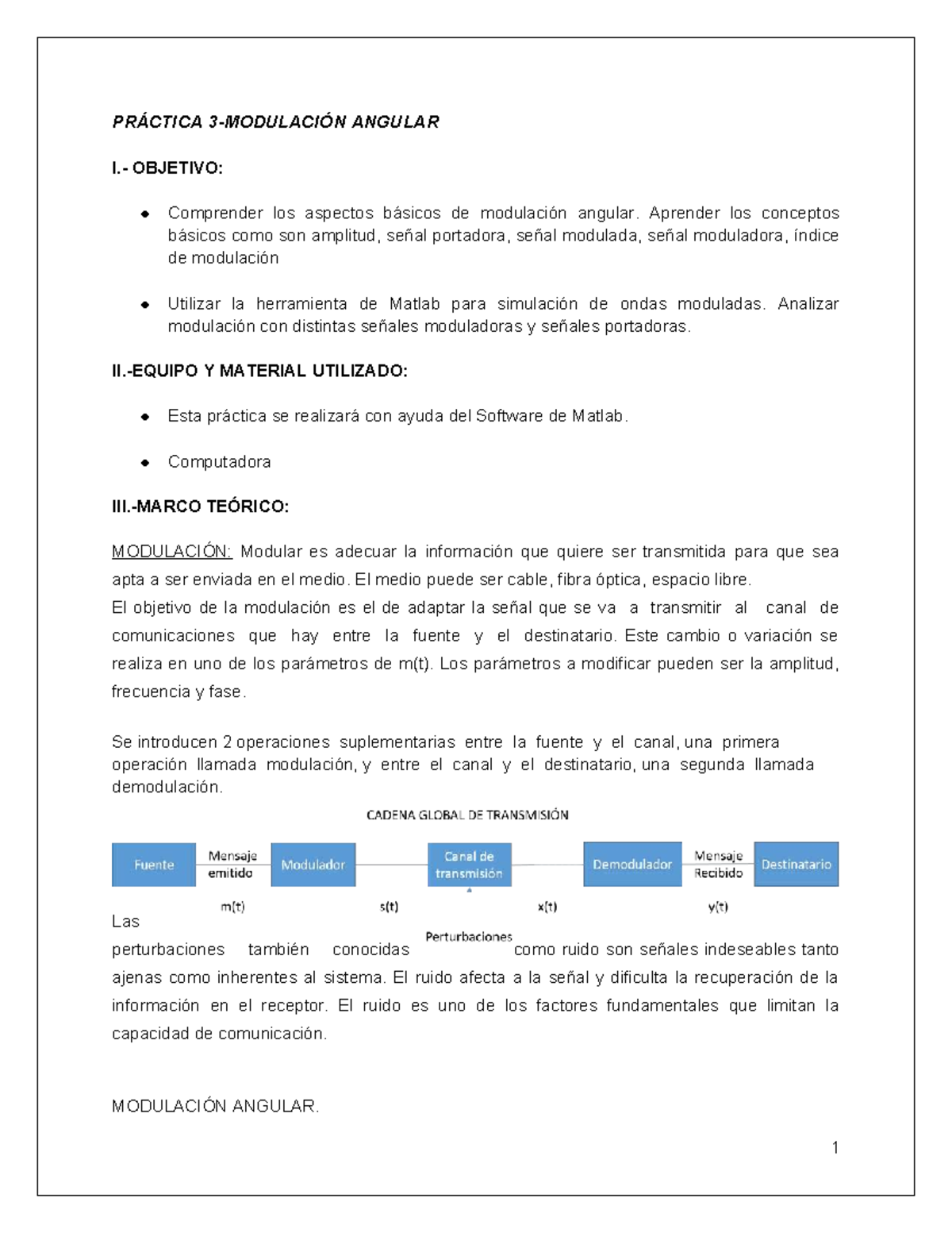 Práctica 3: Modulación Angular y Simulación en Matlab - Studocu