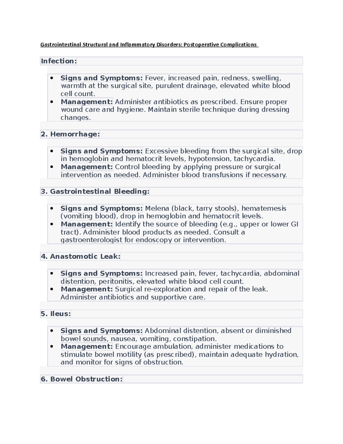 Gastrointestinal Disorders: Postoperative Complications Overview - Studocu