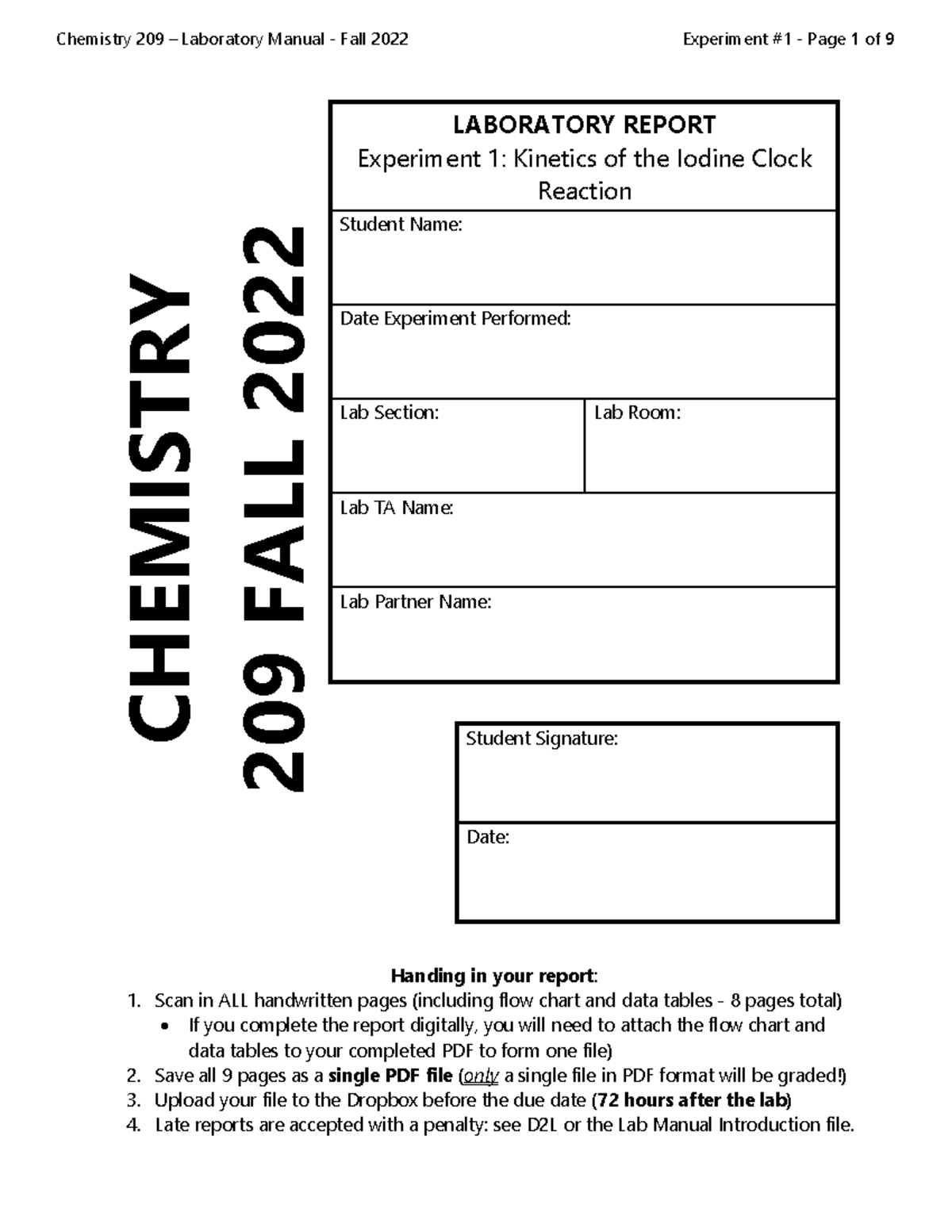 CHEM 209 Experiment 1 worksheet F22 - Chemistry 209 3 Laboratory Manual ...