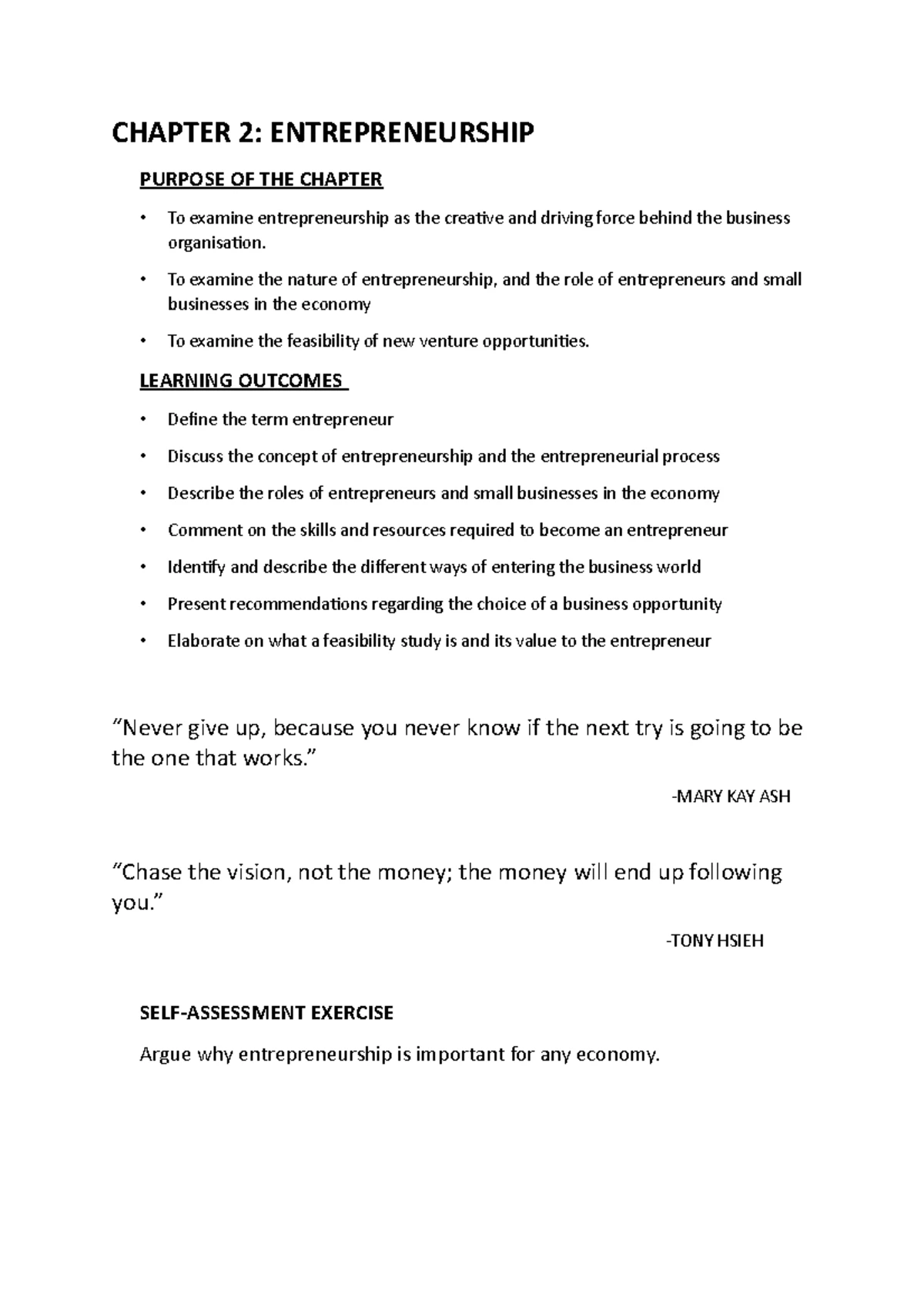 Intro to Entrepreneurship Notes - Chapter 2 - Once a skill analysis has ...