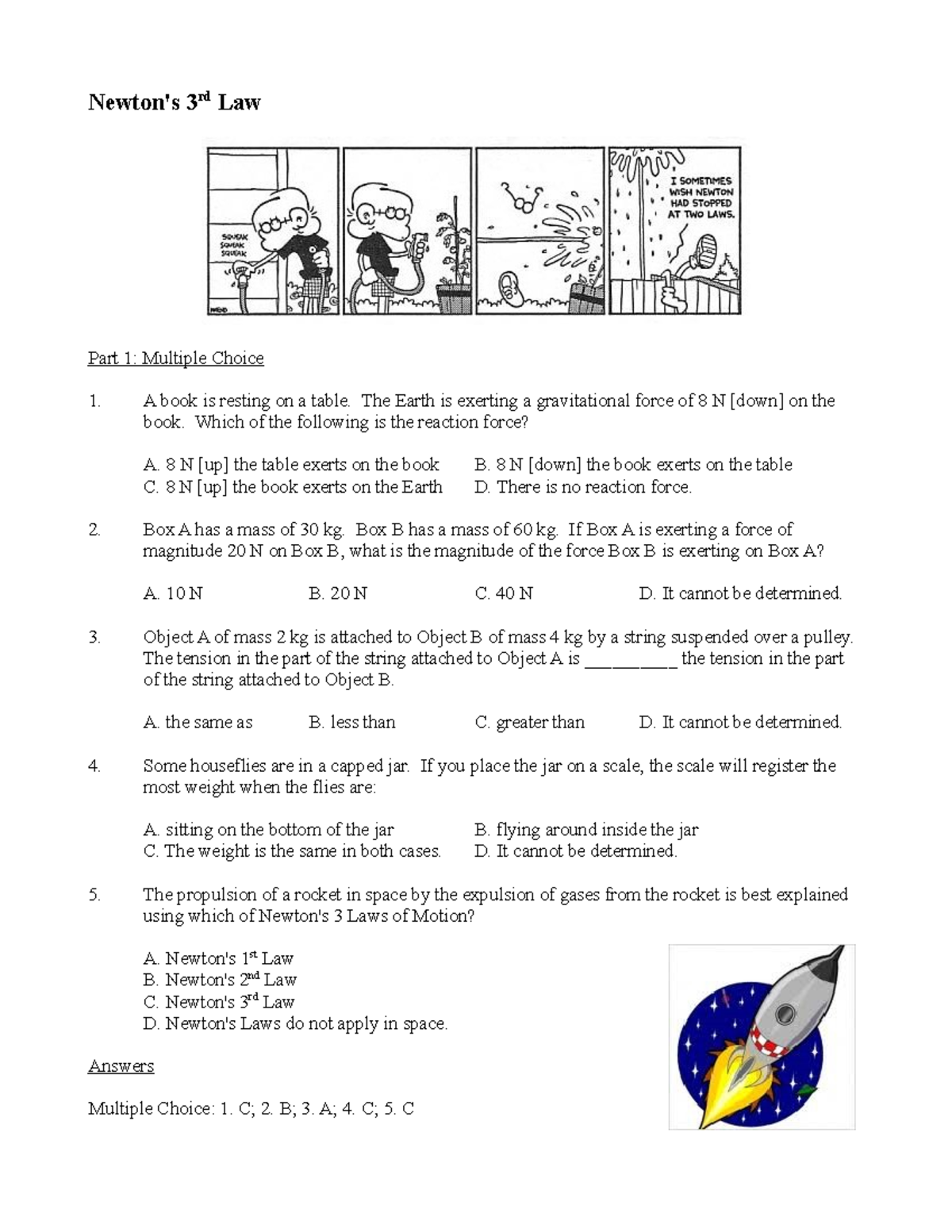 Newton's 3rd Law Solutions - PHYS 101: Multiple Choice & Problem ...