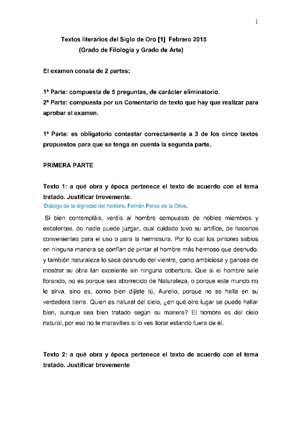 Examenes textos con autor - Textos Literarios del Siglo de Oro - Studocu