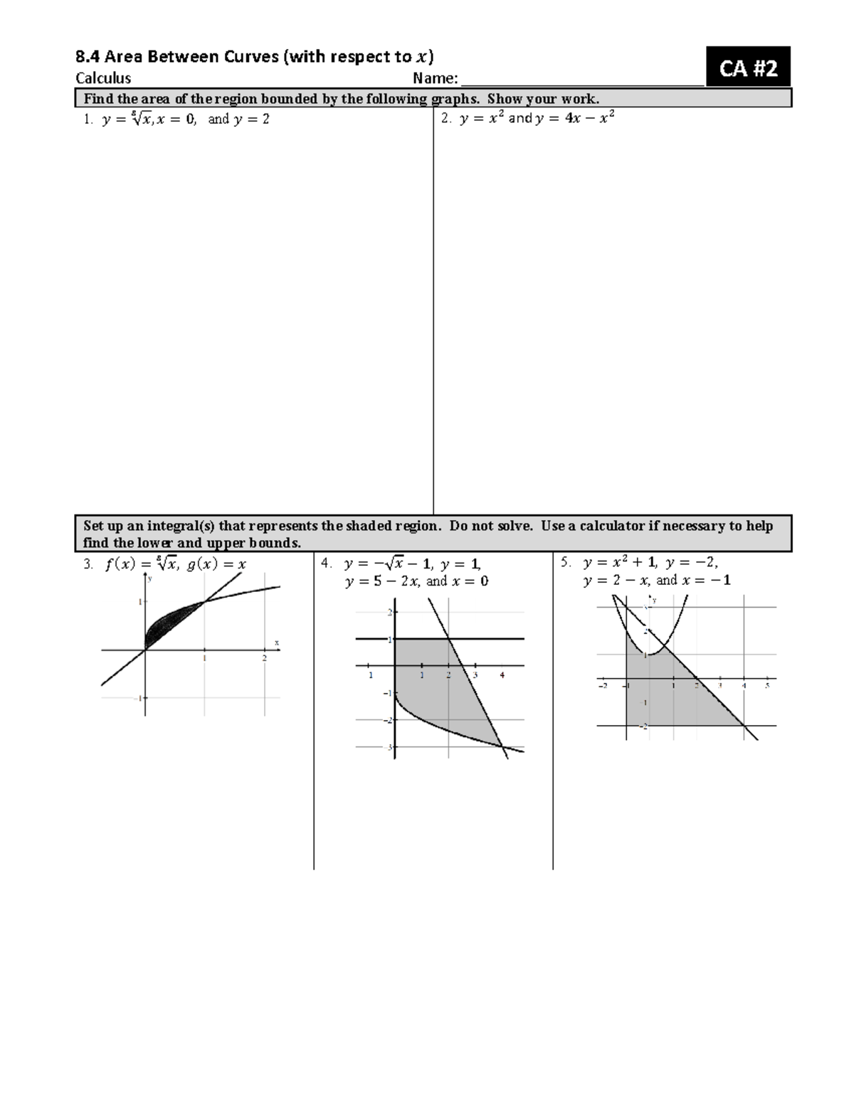 Calc 8 - Area Between Curves: Integrals and Shaded Regions - Studocu