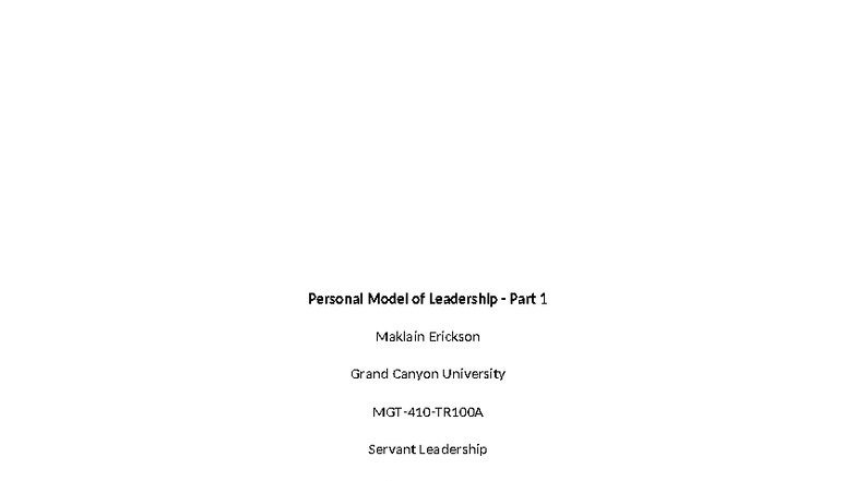 Personal Model of Leadership - Part 1 (GCU) - Studocu