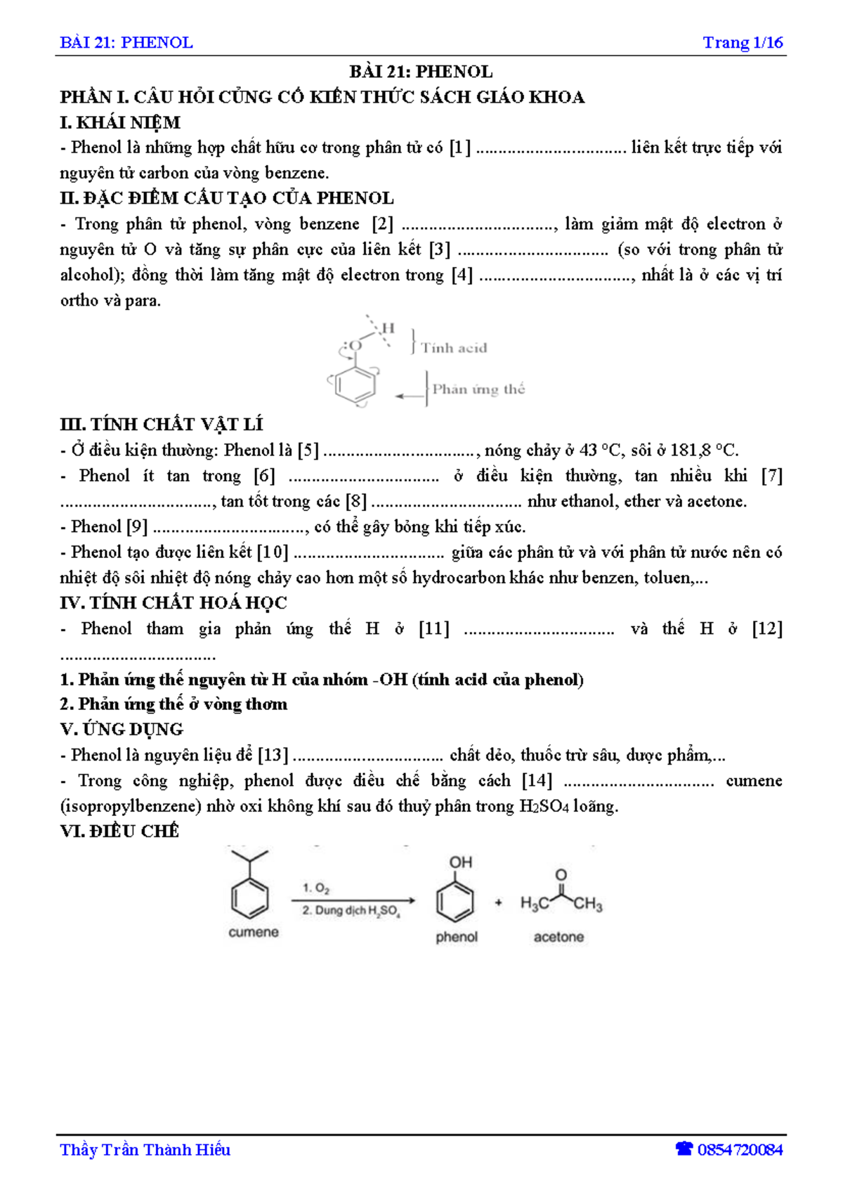 BÀI 21: PHENOL - TỔNG HỢP KIẾN THỨC VÀ BÀI TẬP - Studocu