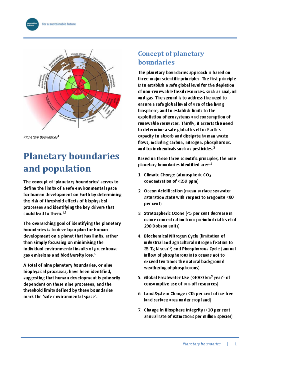Planetary Boundaries and Population: Understanding Safe Environmental ...