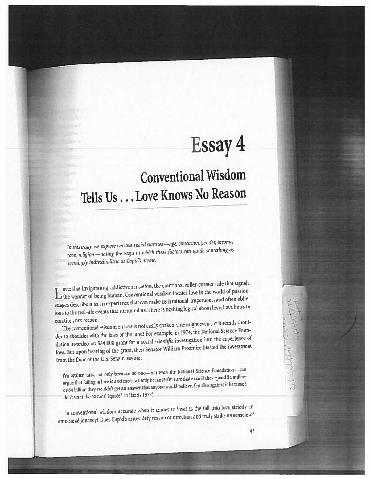 Essay 4: The Social Dynamics of Love and Conventional Wisdom - Studocu