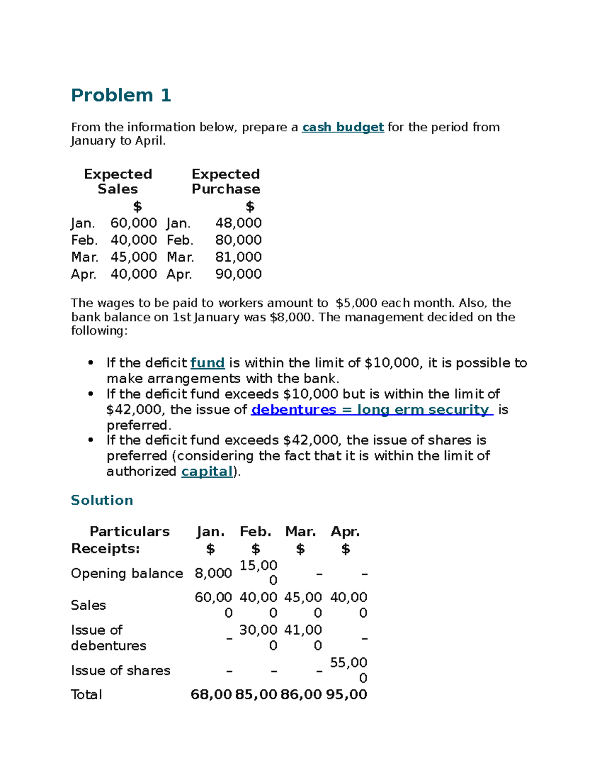 Budgets problems - Problem 1 From the information below, prepare a cash ...