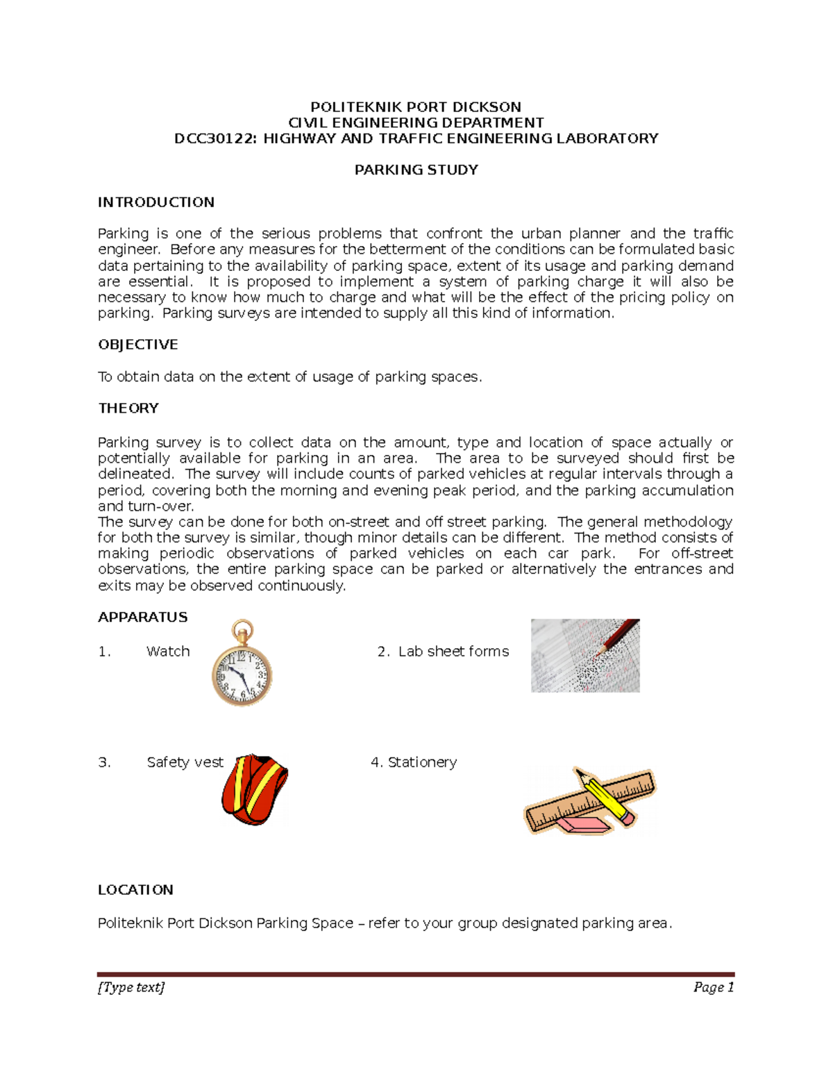 DCC30122: Parking Study & Analysis in Highway Engineering Lab - Studocu