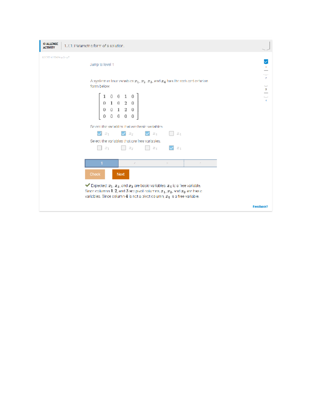 Zy Books Challenge Activity 1.7 - CHALLENGE 1.7: Parametric form of a solution. ACTIVITY - Studocu
