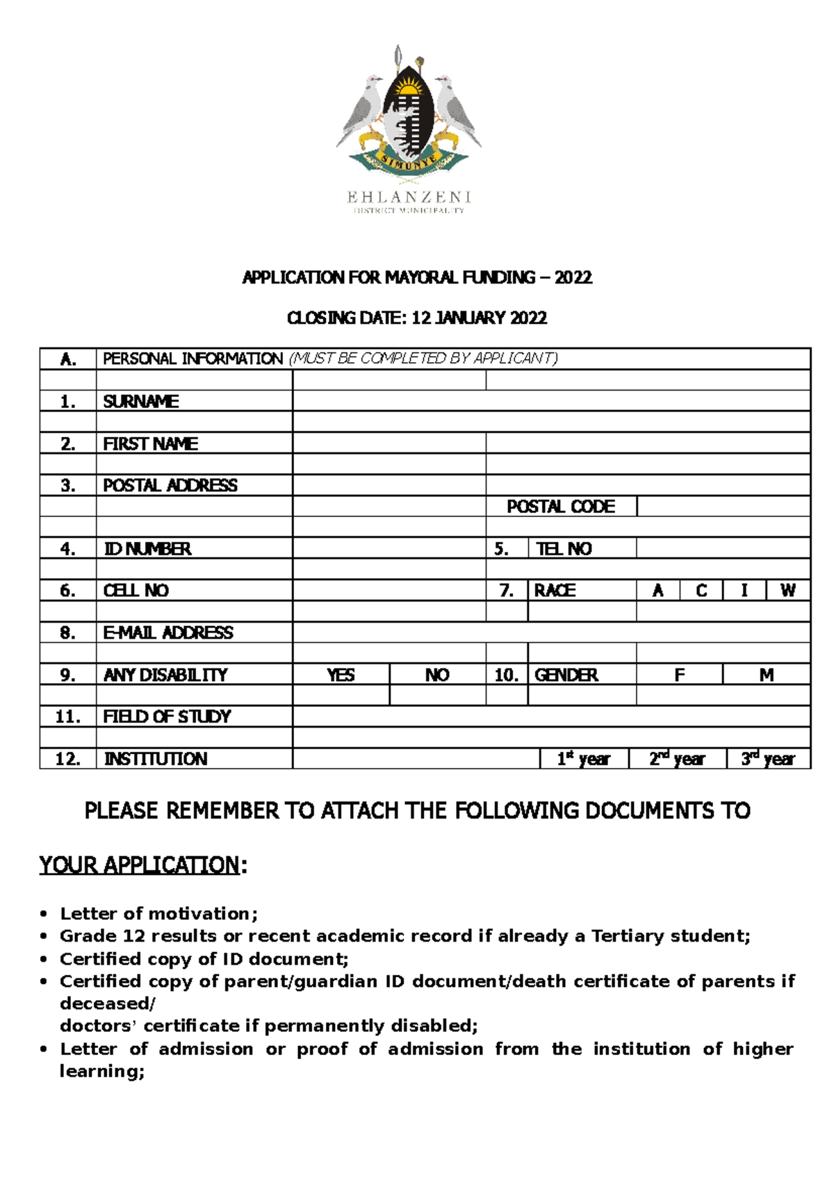 Mayoral Funding Application Form – Important Info for 2022 - Studocu