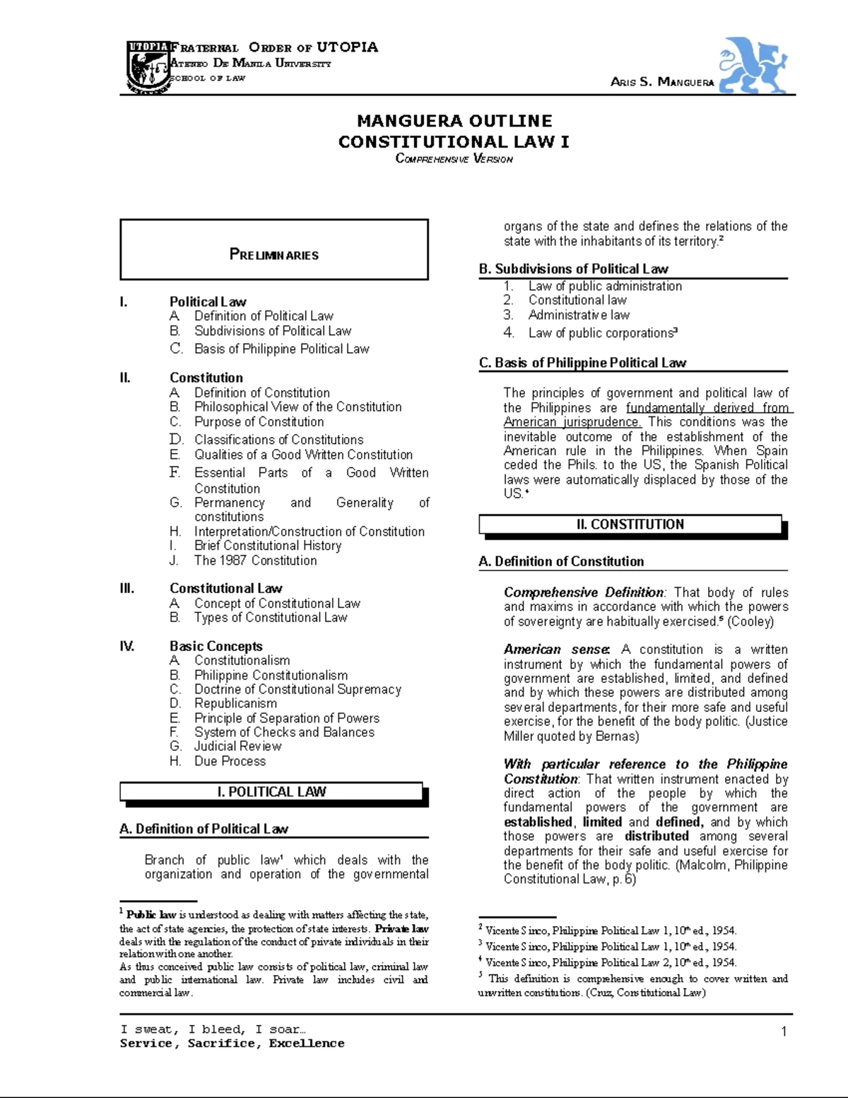 Isagani CRUZ Consti - Chapter 1 INTRODUCTION CONSTITUTIONAL LAW is the study of the maintenance ...