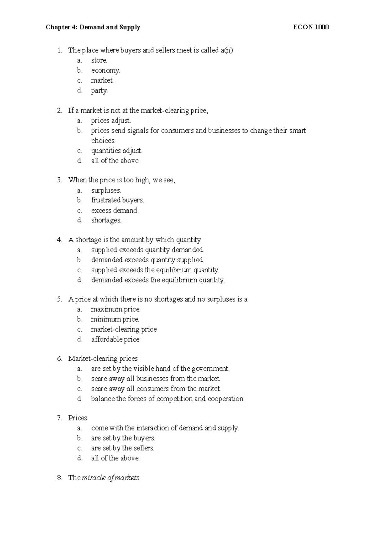 Chapter 4 Worksheet- Answers - The place where buyers and sellers meet ...