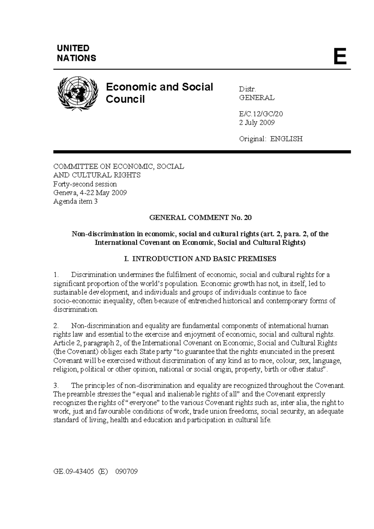 General Comment No.20 Non-discrimination in economic, social and ...
