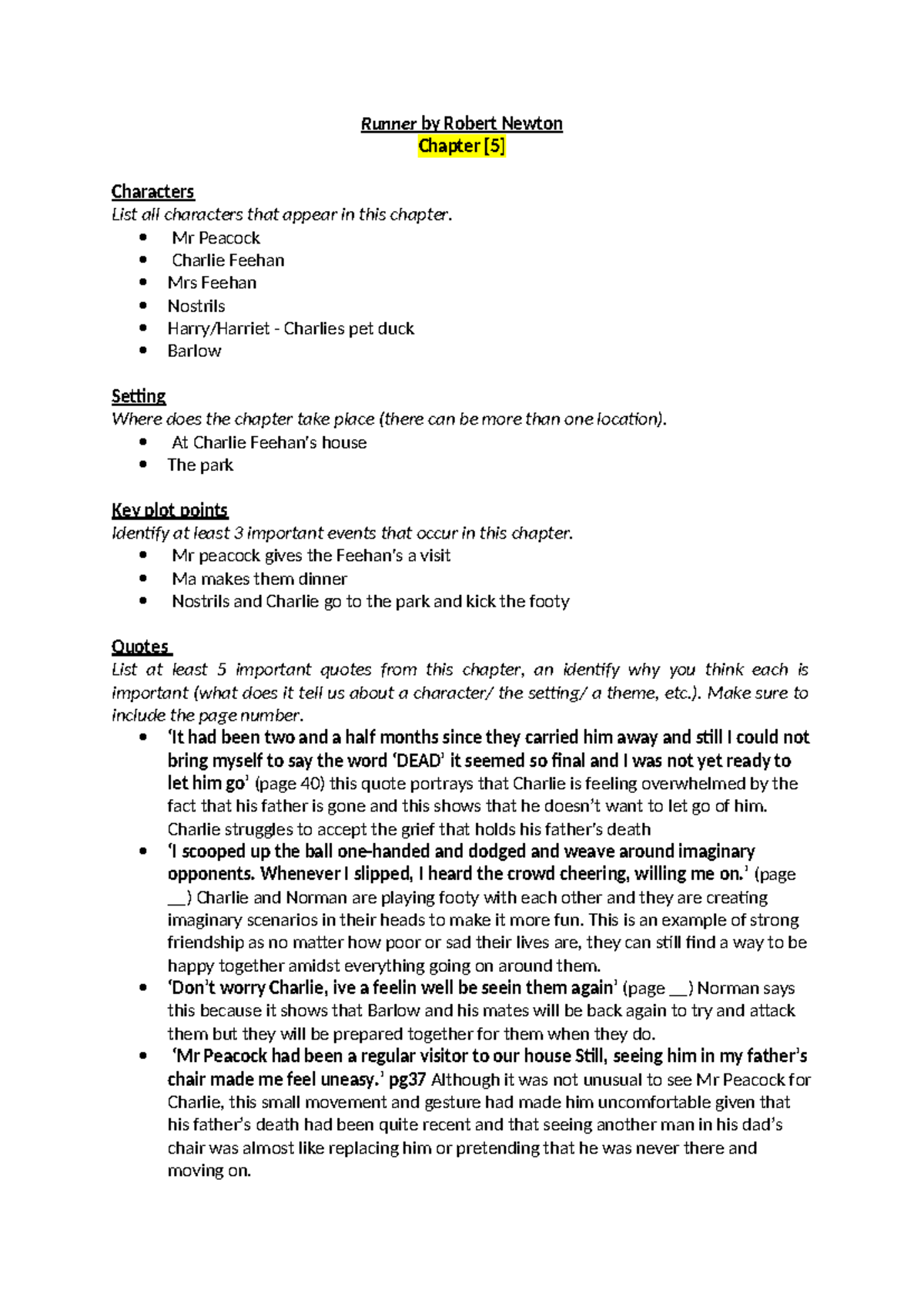 Runner by Robert Newton: Chapter Characters, Themes, and Key Events ...