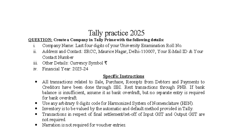 Tally Practice 2025: Company Creation & Transactions Report - Studocu
