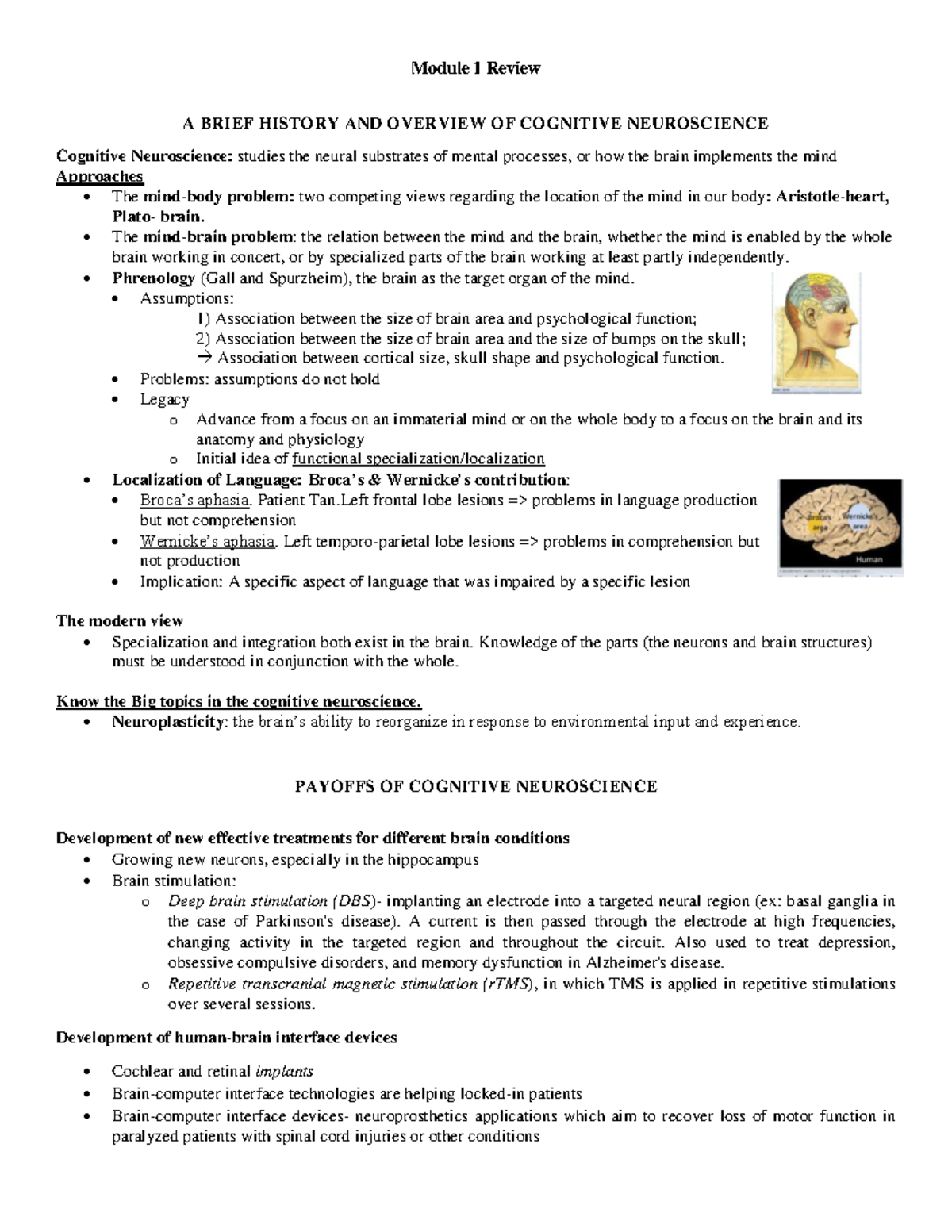 Cognitive Neuroscience Overview: Neural Substrates & Functions (Module ...