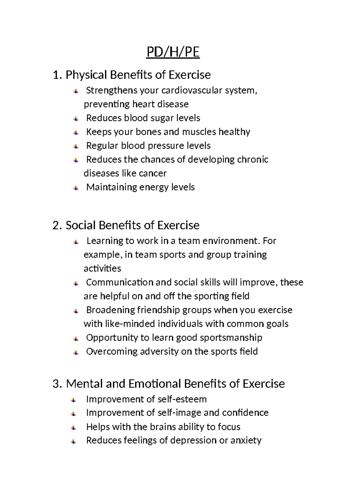 PD/H/PE: Comprehensive Notes on Benefits of Physical Activity - Studocu