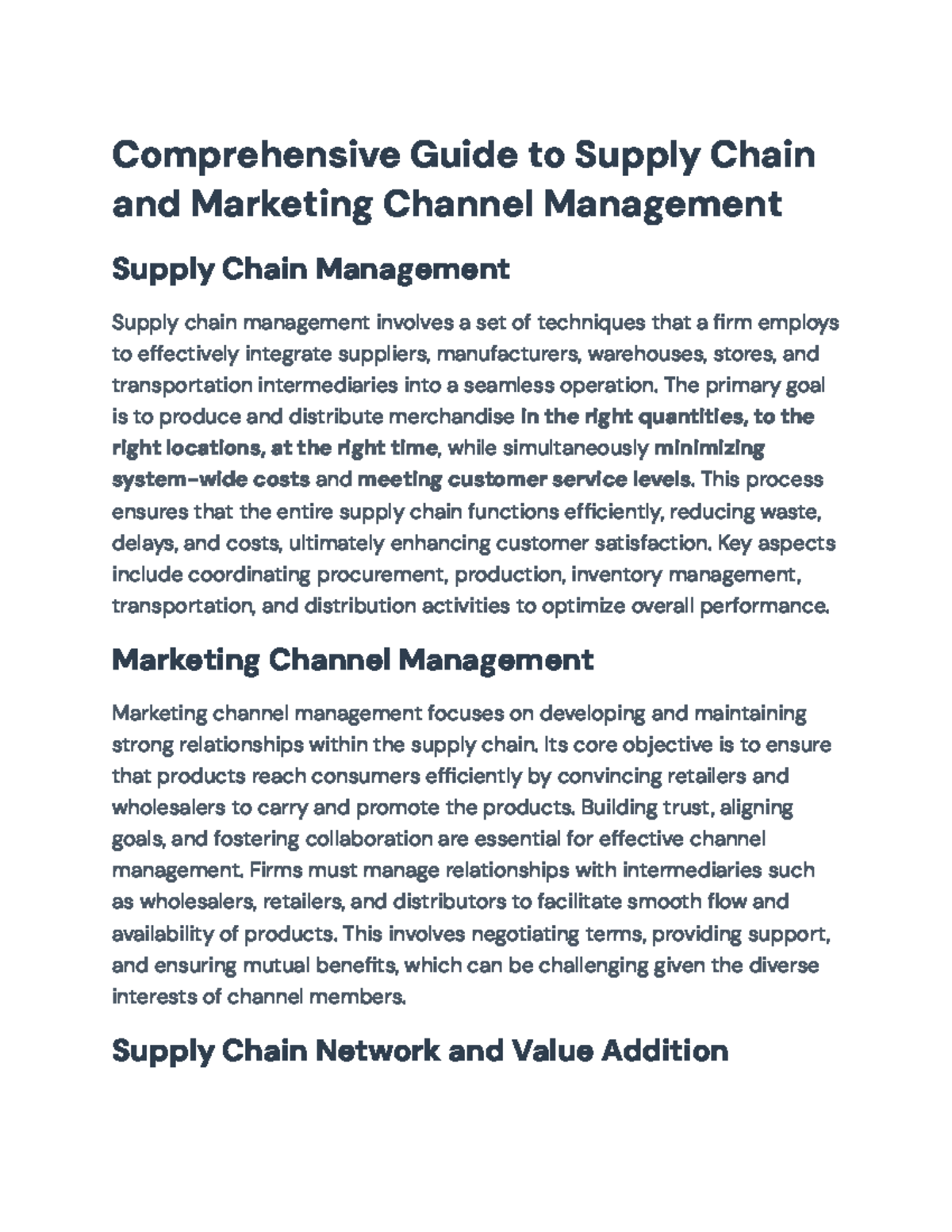 Comprehensive Insight into SCM & Marketing Channel Mgt (SCM 101) - Studocu