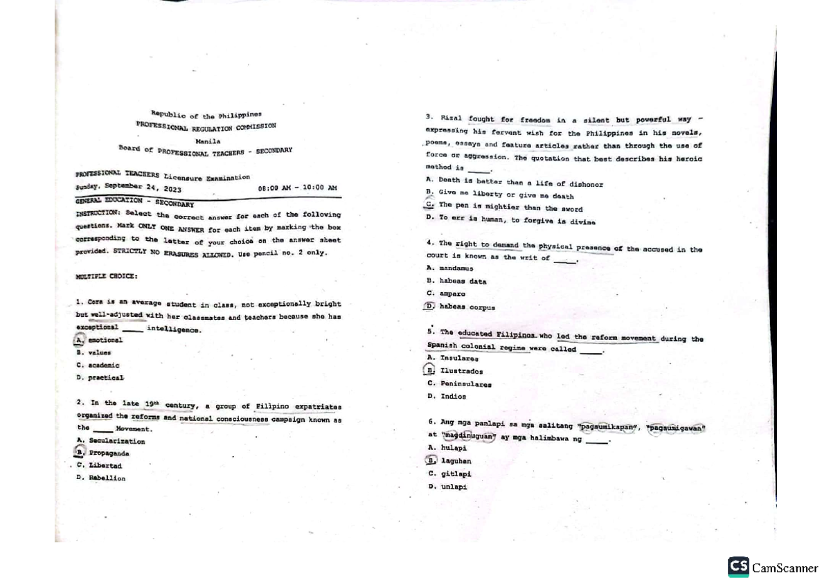 SEPT-2023- Gened-1 - Rizal's Silent Fight for Freedom: Exam Review ...