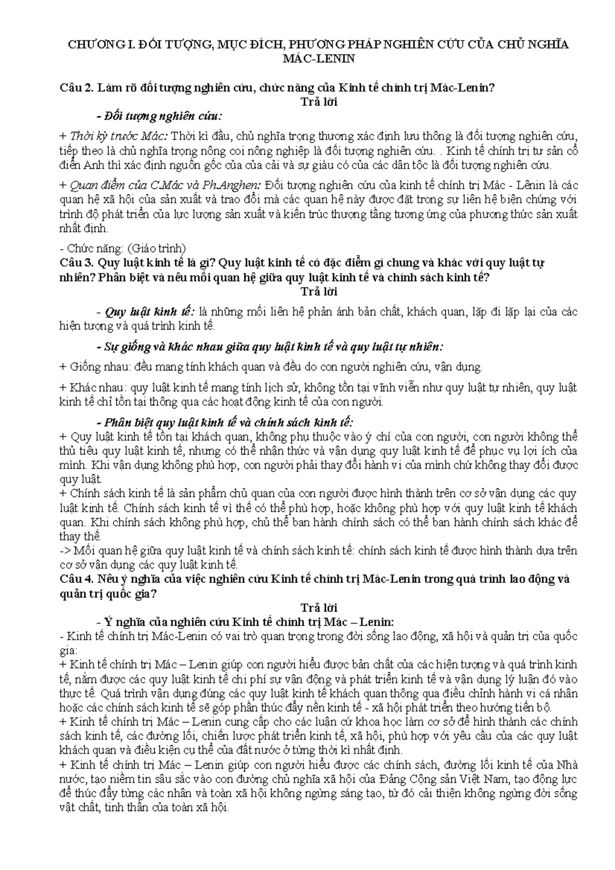 Chương 1: Đối Tượng, Phương Pháp Nghiên Cứu Kinh Tế Chính Trị Mác Lênin ...