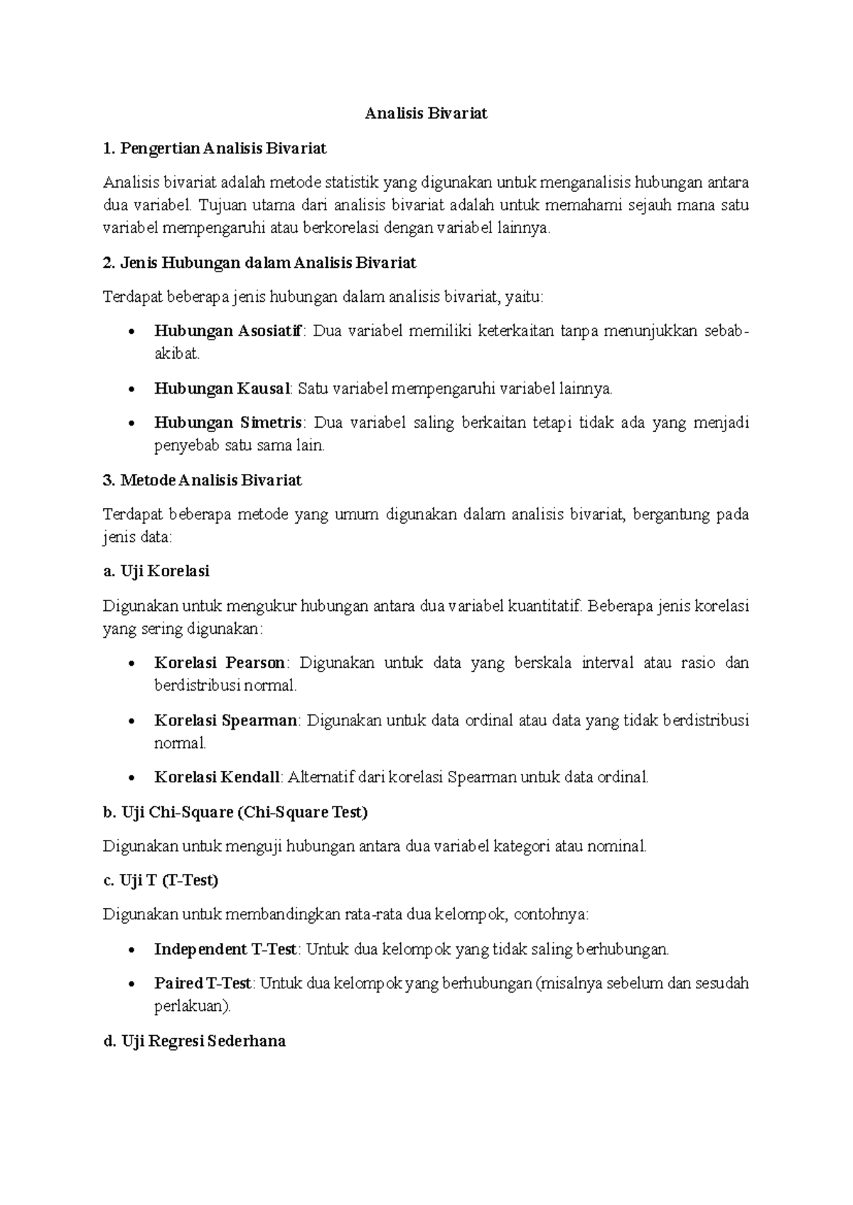 Analisis Bivariat: Metode dan Hubungan Variabel dalam Statistik - Studocu