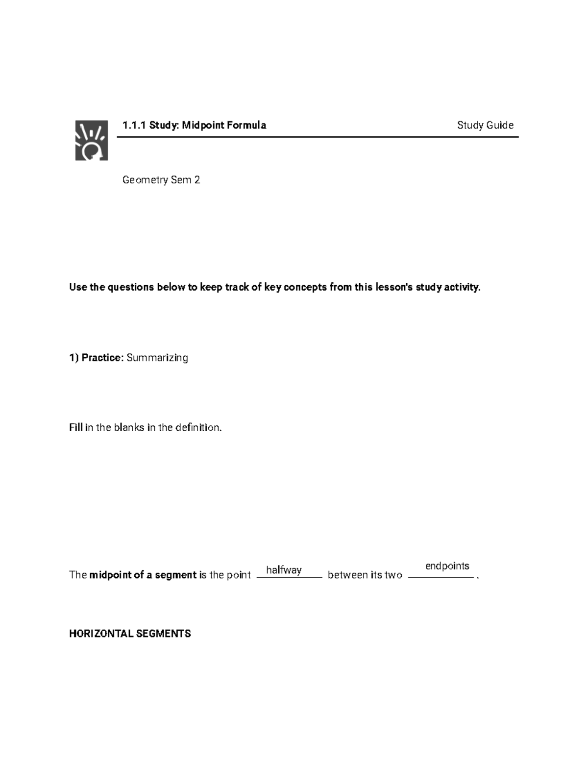 Geometry Sem 2: Midpoint Formula Study Guide Notes - Studocu
