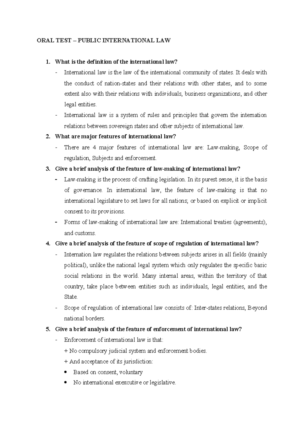 Summary of ORAL TEST - PIL: Key Concepts in Public International Law ...
