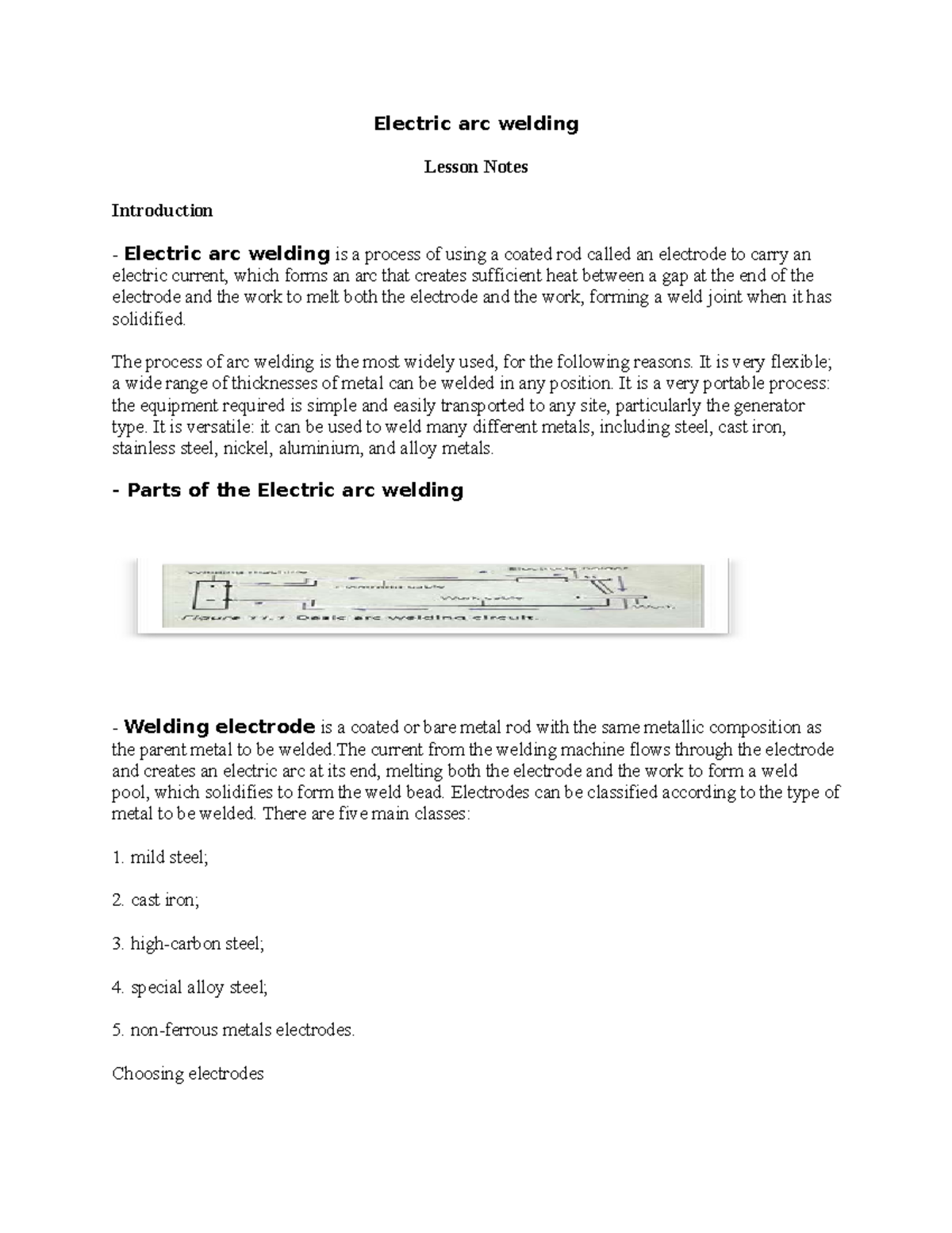Electric Arc Welding Lesson Notes: Process & Electrode Types - Studocu