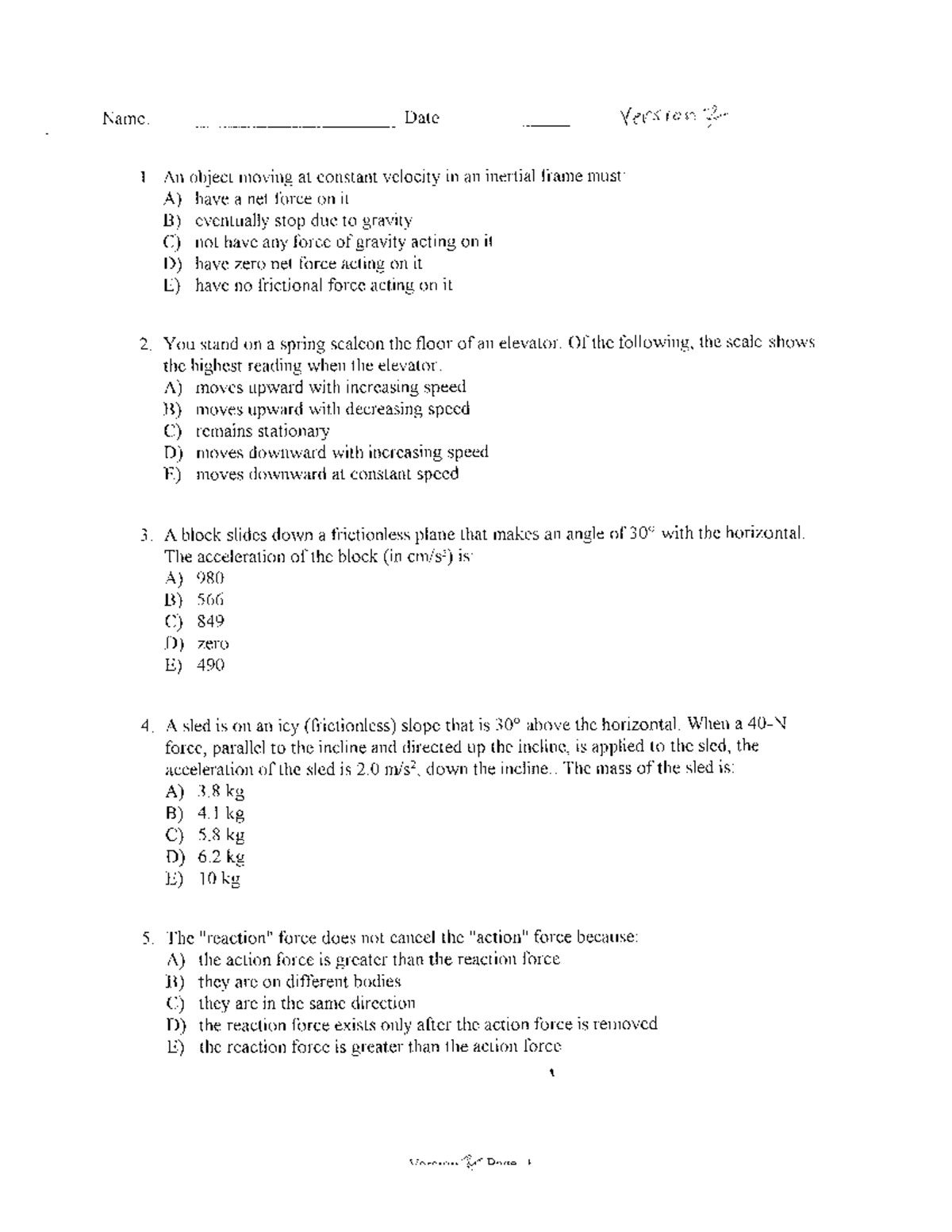 AP Physics C Quiz 2: Newton's Laws Review - Studocu