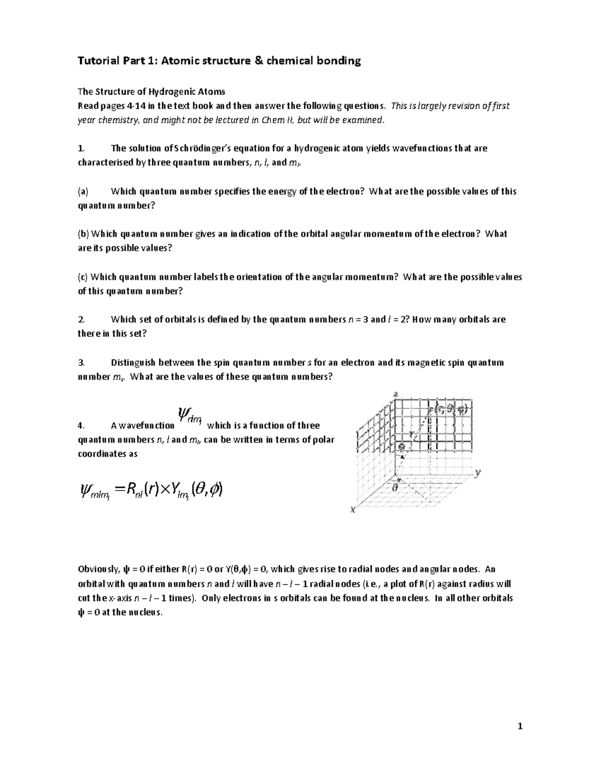 Tutorial Part 1: Atomic Structure & Chemical Bonding in Chem II - Studocu