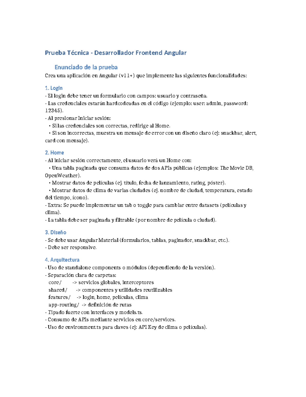 Prueba Técnica: Desarrollo Frontend Angular - Enunciado y Requisitos - Studocu