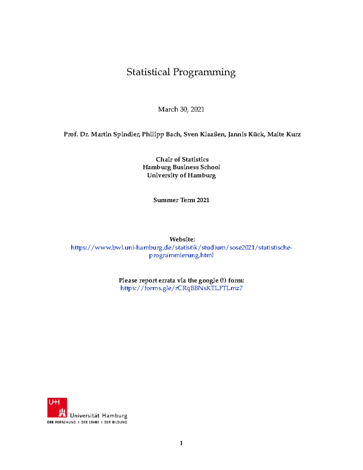 Statistical Programming Lecture Notes - Summer Term 2021 - Studocu