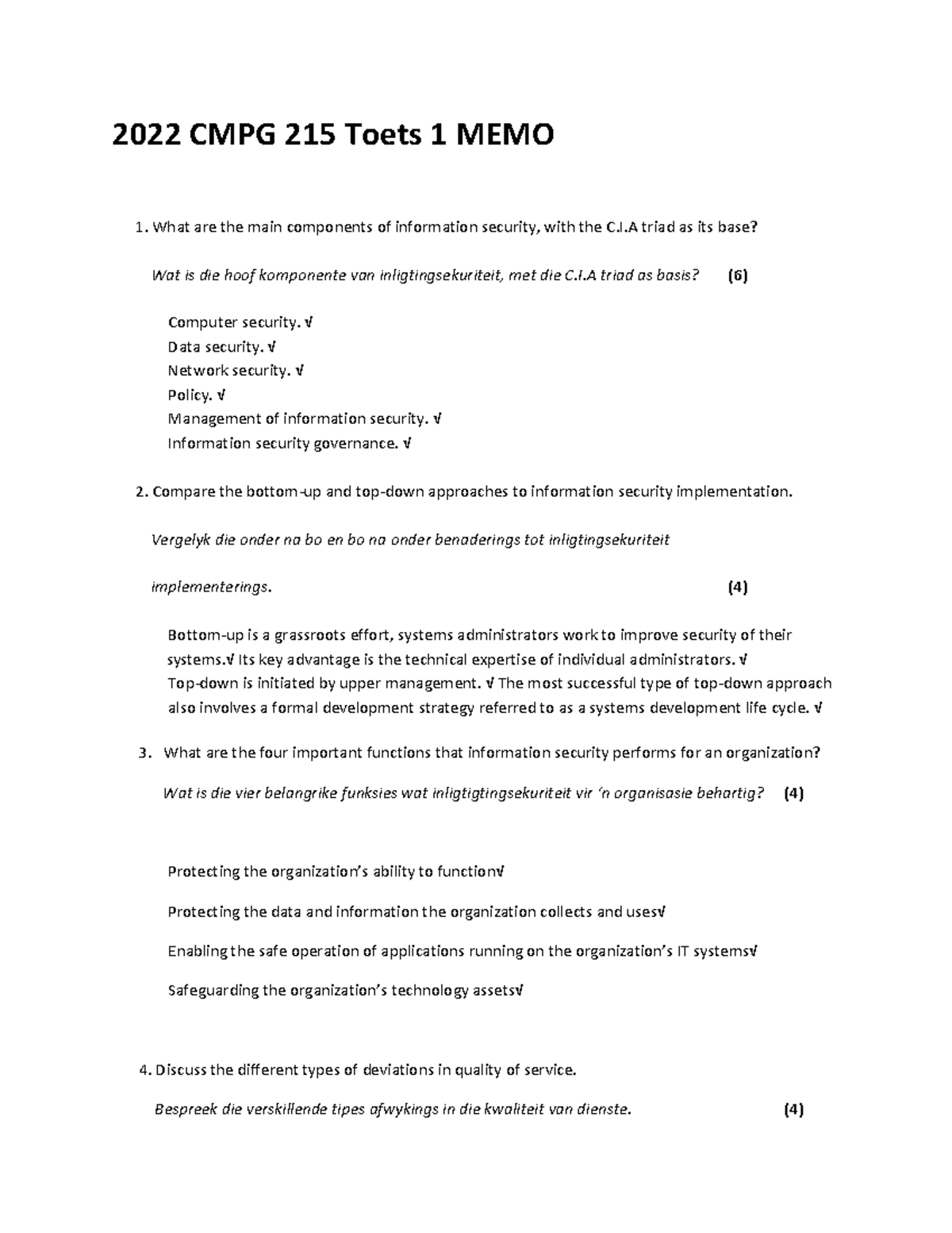 Toets 1 MEMO - computer networks - 2022 CMPG 215 Toets 1 MEMO What are the main components of ...