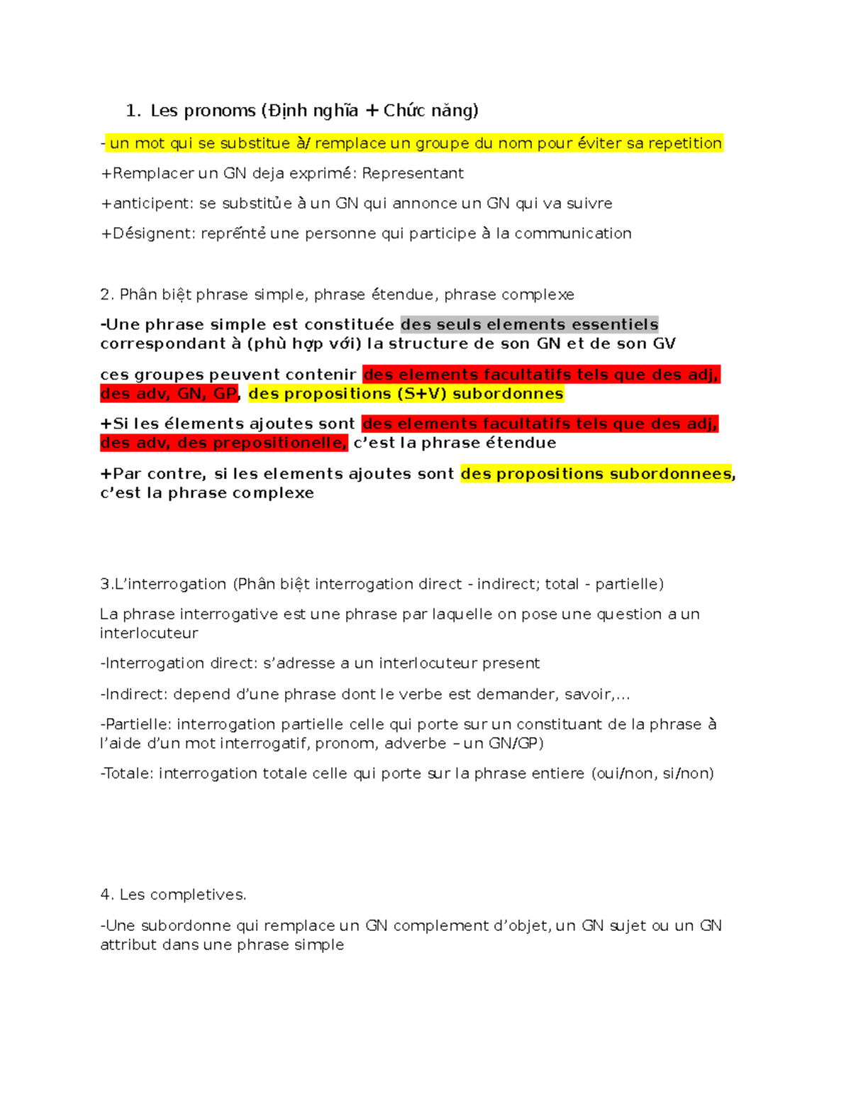 Les pronoms et types de phrases en français - NGUPHAPHOCTPHAP - Studocu