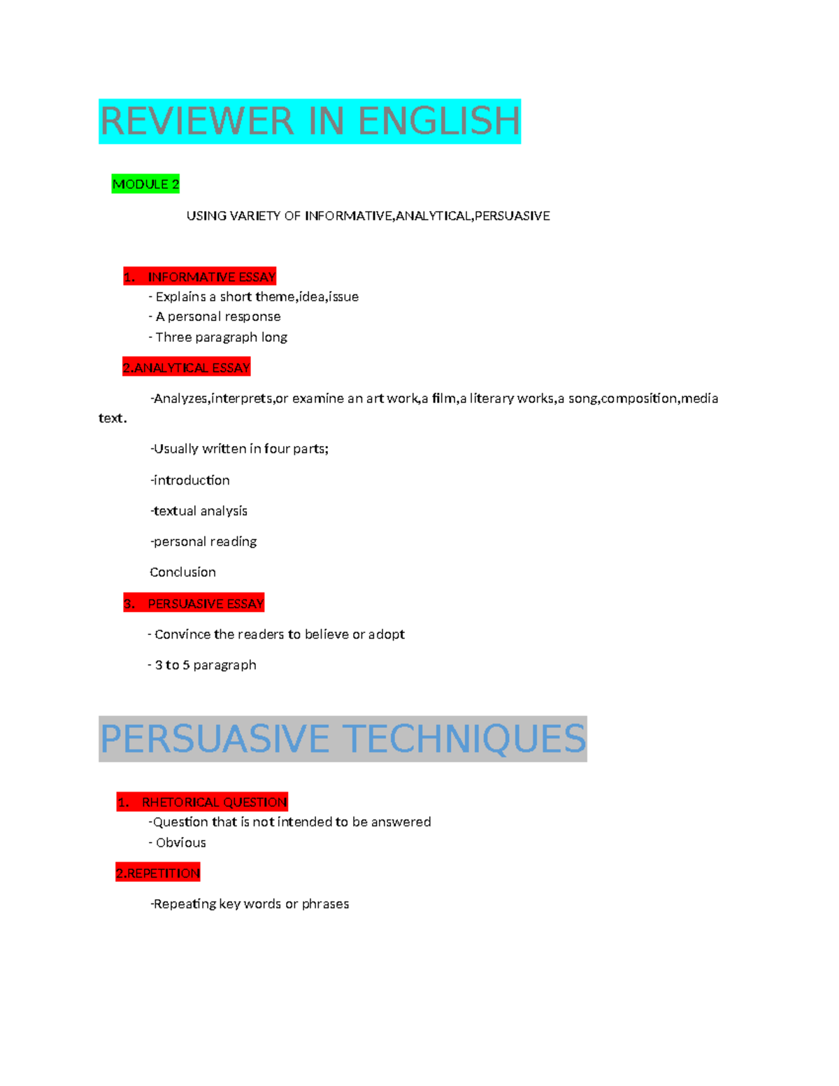 Reviewer IN English Copy - REVIEWER IN ENGLISH MODULE 2 USING VARIETY ...