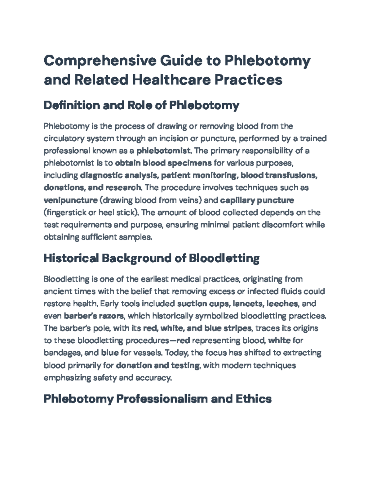 Comprehensive Guide to Phlebotomy (HLTH 101) and Healthcare Practices ...