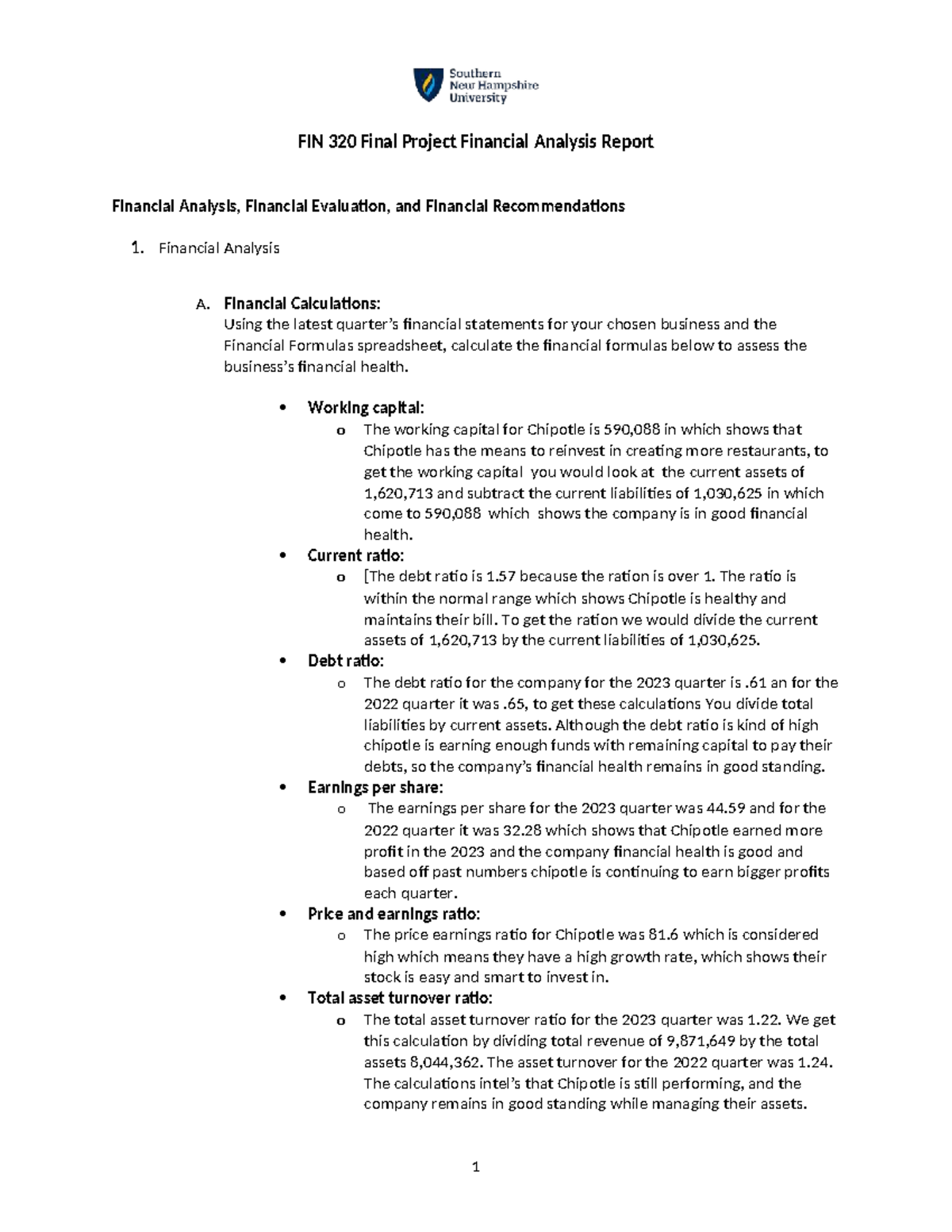 FIN 320 Final Project: Comprehensive Financial Analysis of Chipotle ...