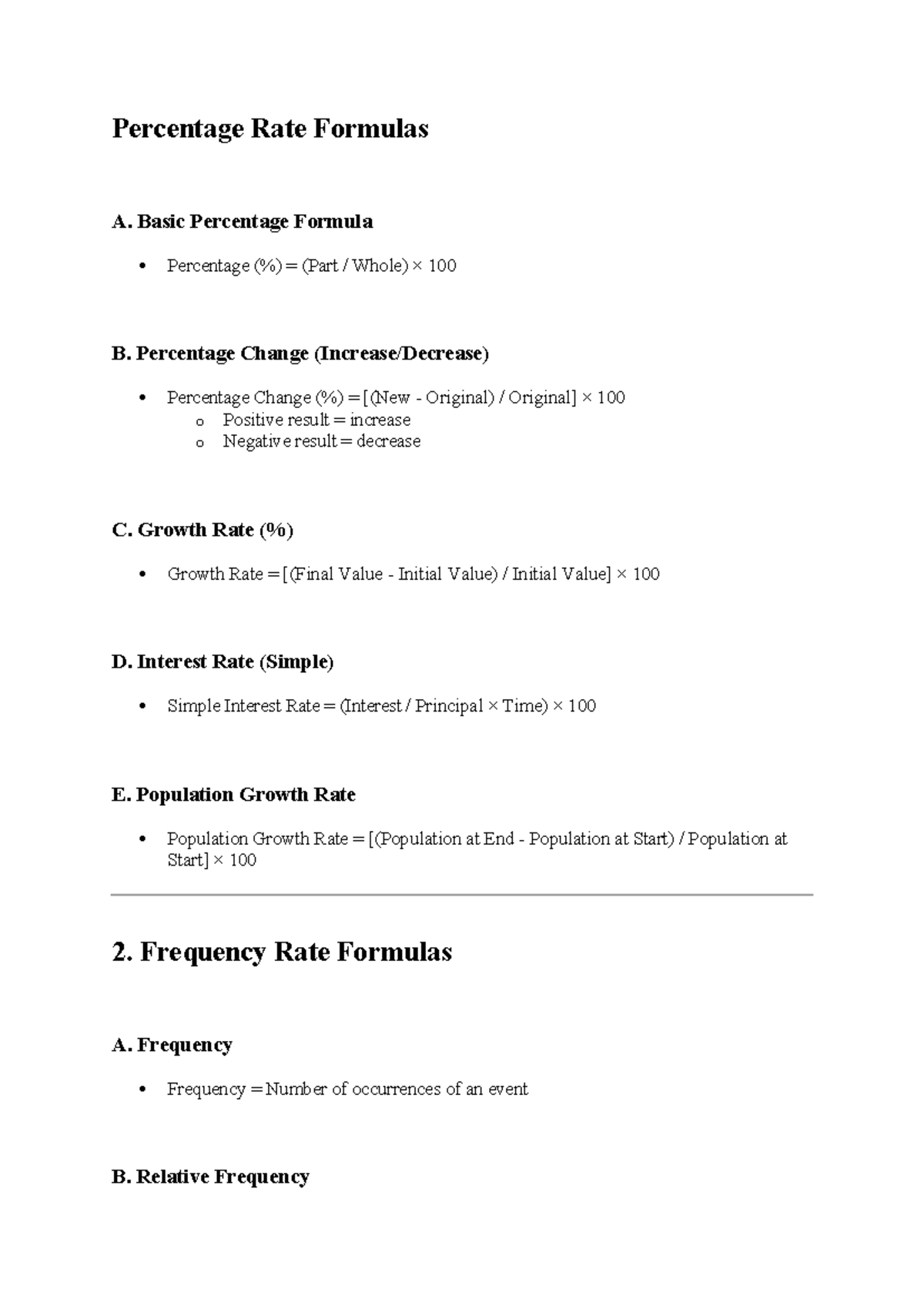 Percentage Rate Formulas and Concepts - Course Code: MAM1022F - Studocu