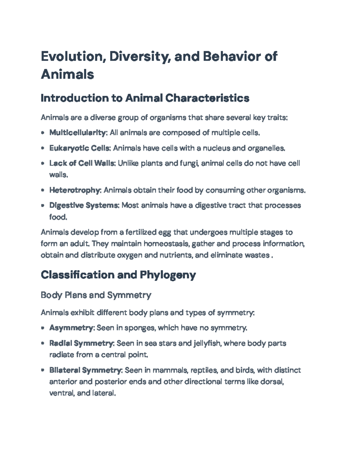 Evolution, Diversity, and Behavior of Animals: Comprehensive Overview ...